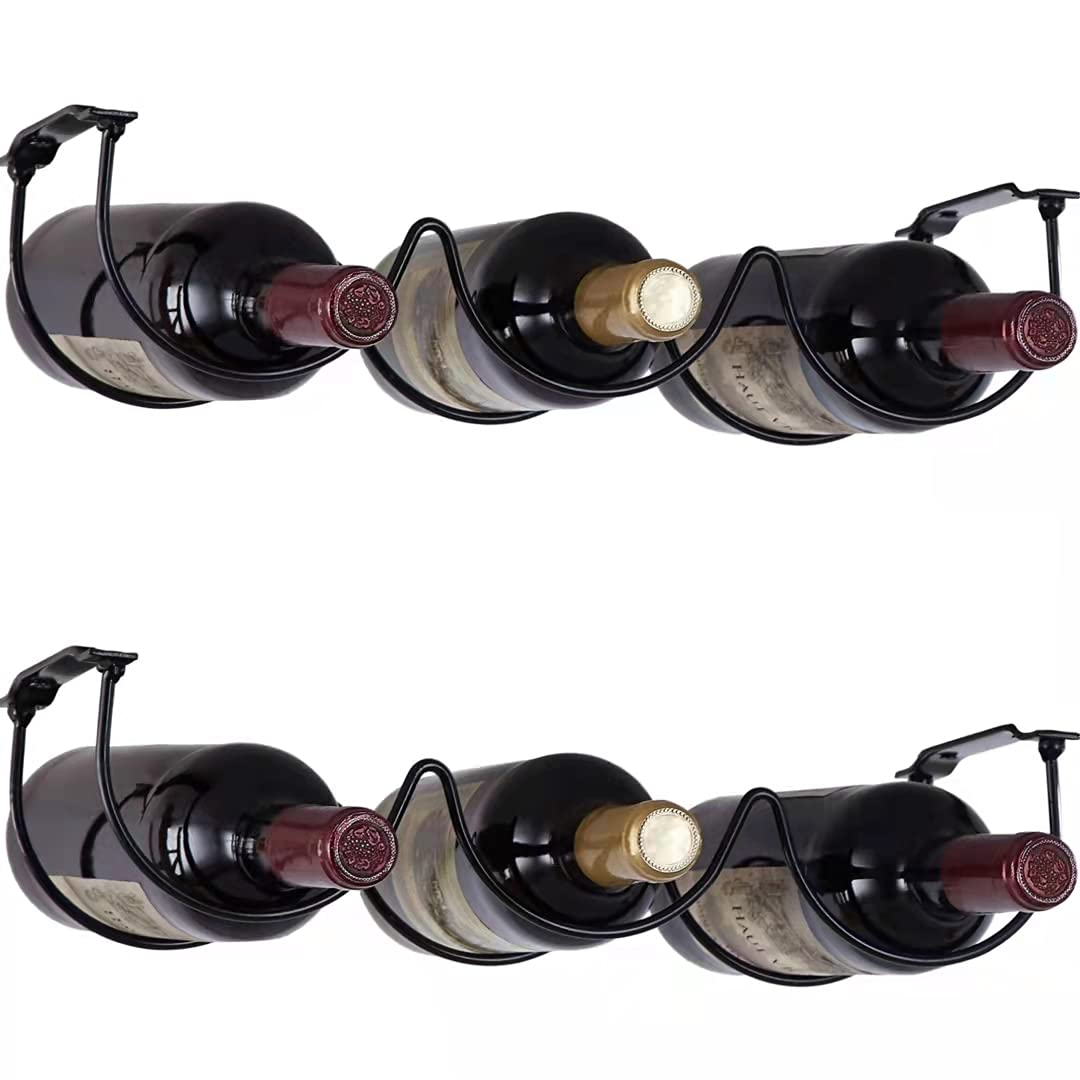 FOMANSH Under Cabinet Wine Rack, Organization and Storge Rack for Bottles, Under Cabinet Organizer for Liquor Bottle, Decor Kitchen Wall Mounted Wine Bottle Holder,Metal Black