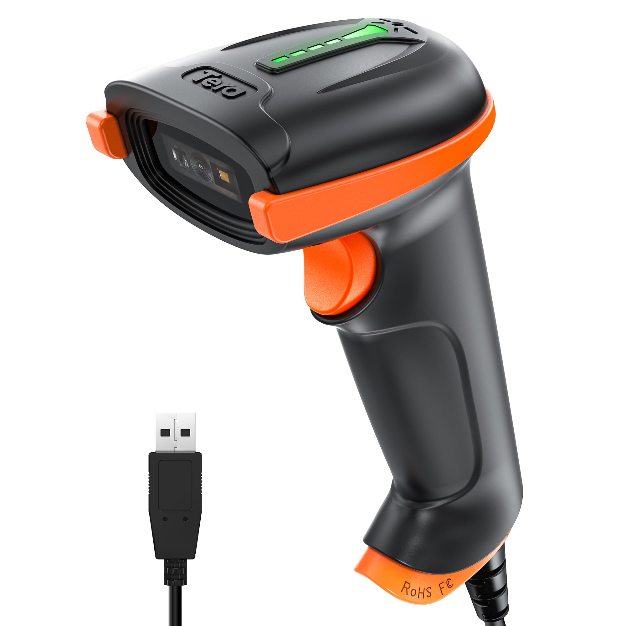 Tera Upgraded USB 2D QR Barcode Scanner Wired, Officially Certified Dustproof Shockproof Waterproof IP65 Ergonomic Handle Fast and Precise Scan for Windows Linux Plug and Play Model D5100Y