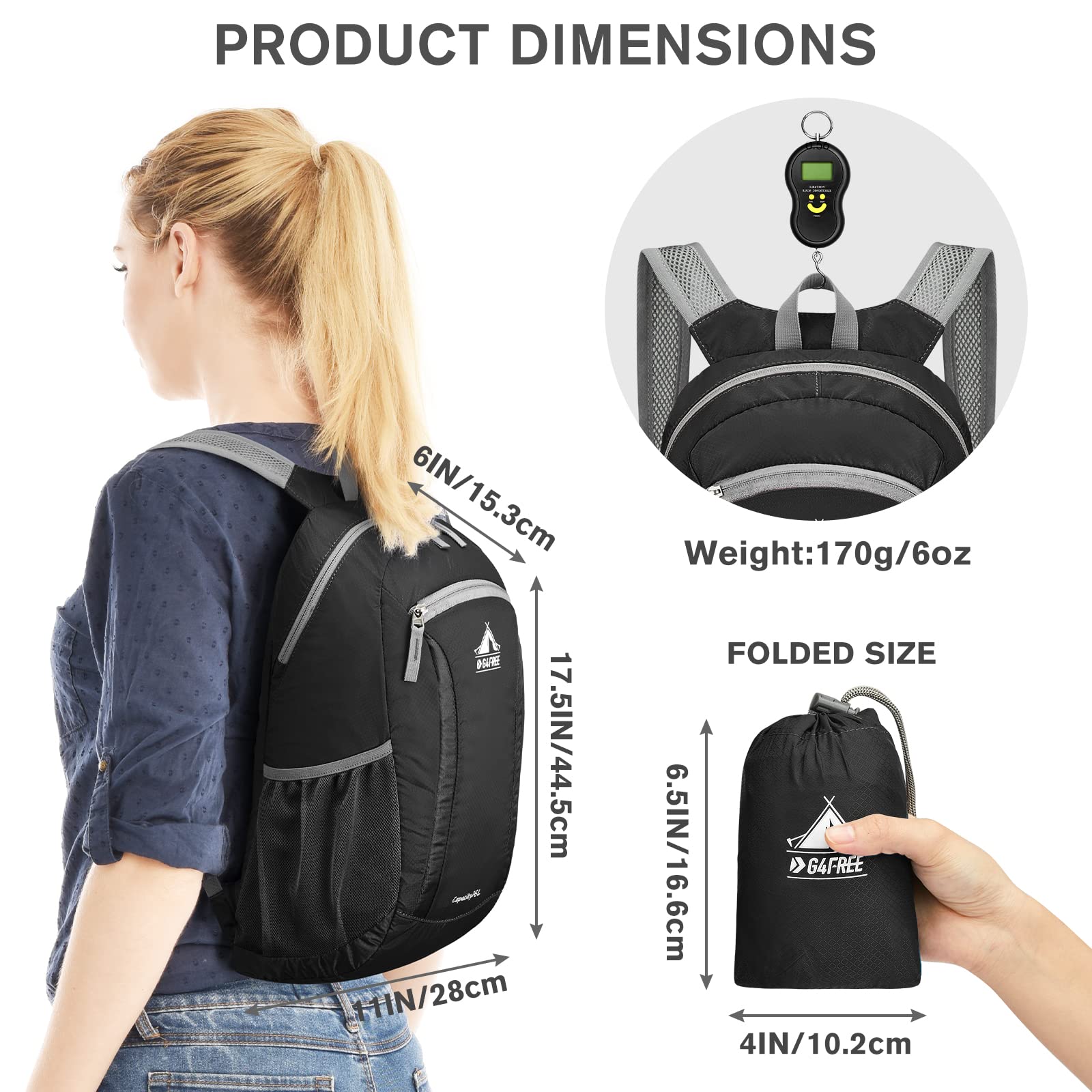 G4Free 16L Hiking Daypack, Lightweight Nylon Packable Backpack for Travel Camping Outdoor Men Women