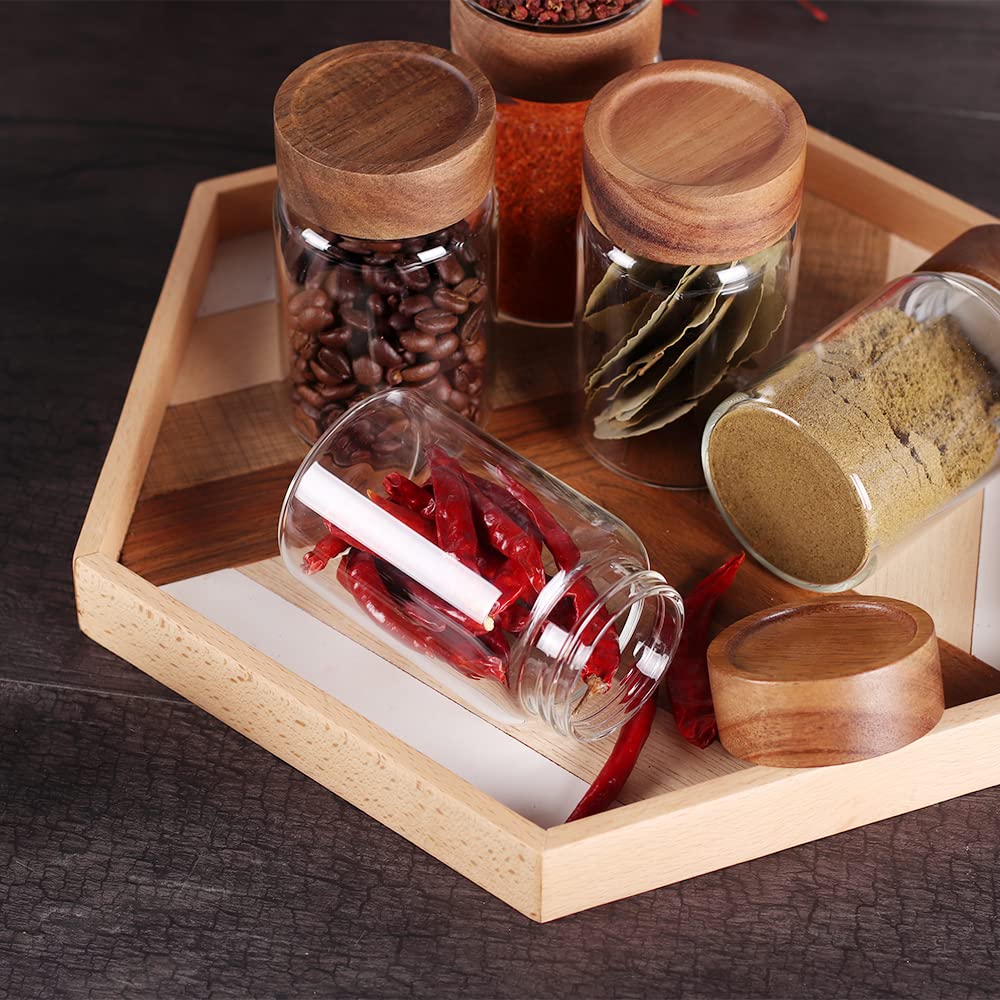 SAIOOL 6 Pcs Small Glass Spice Jars with Label,High Sealing Threaded Mouth,with Black Printed Spice Labels - 8.79oz /260ml*6 ,Empty Cylinder Spices Bottles ,Storage Jars with Airtight Screw Lids