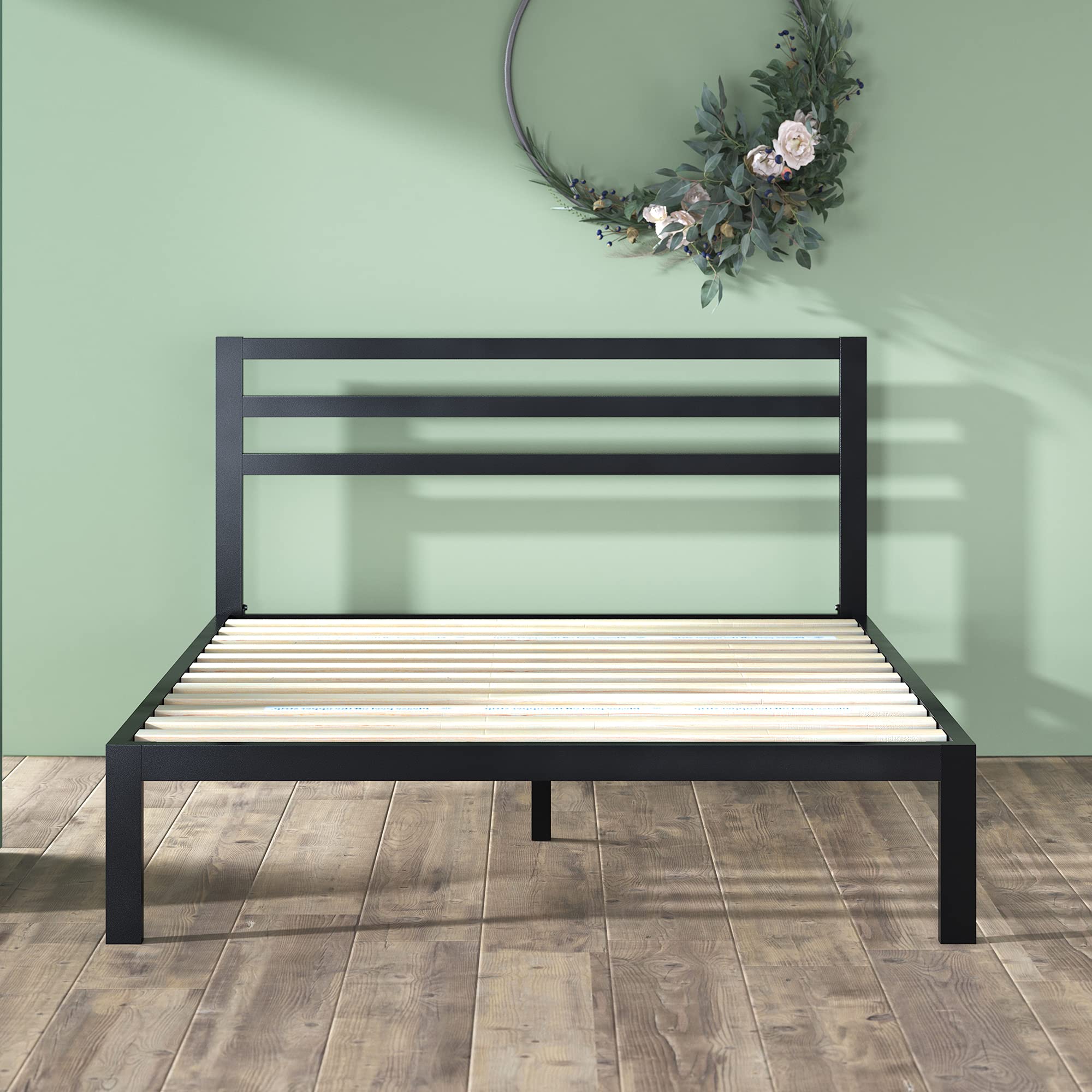 ZINUS Mia Metal Platform Bed Frame with Headboard / Wood Slat Support / No Box Spring Needed / Easy Assembly, Queen