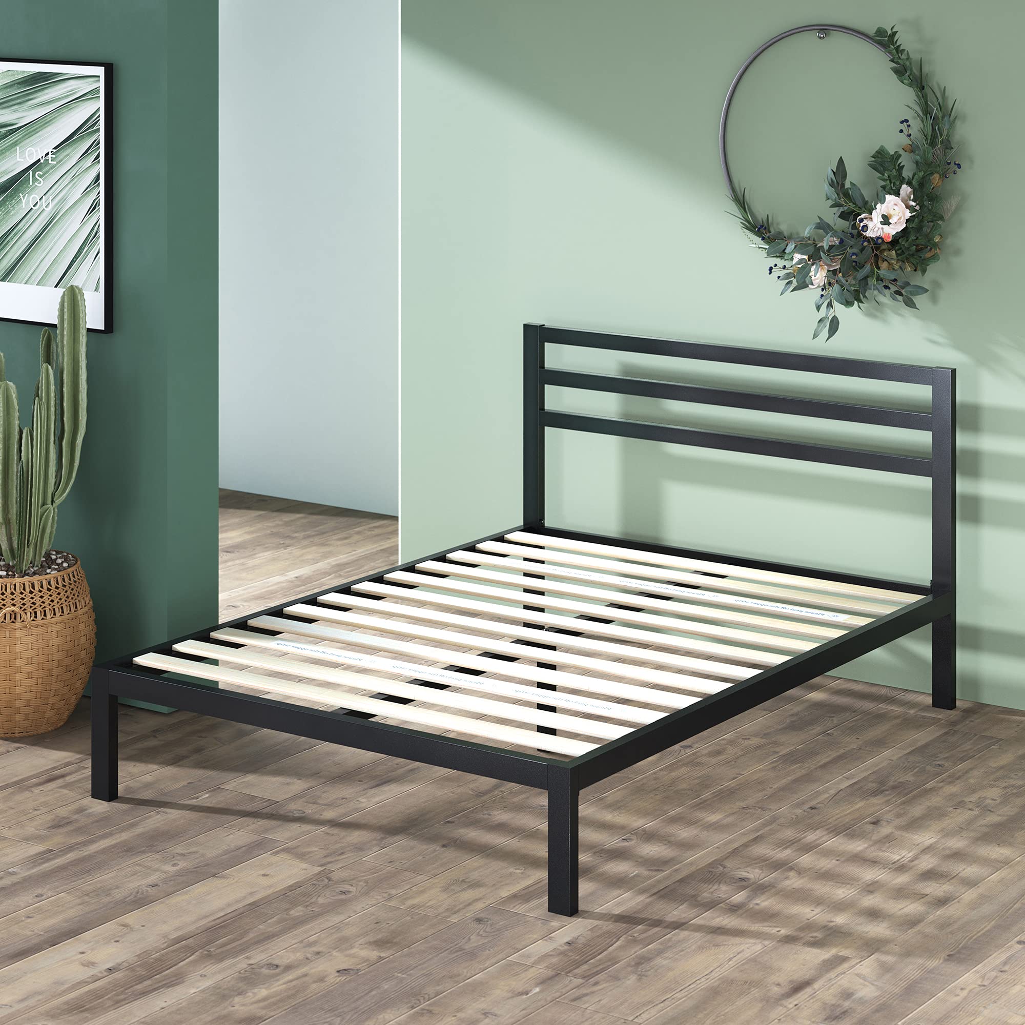ZINUS Mia Metal Platform Bed Frame with Headboard / Wood Slat Support / No Box Spring Needed / Easy Assembly, Queen