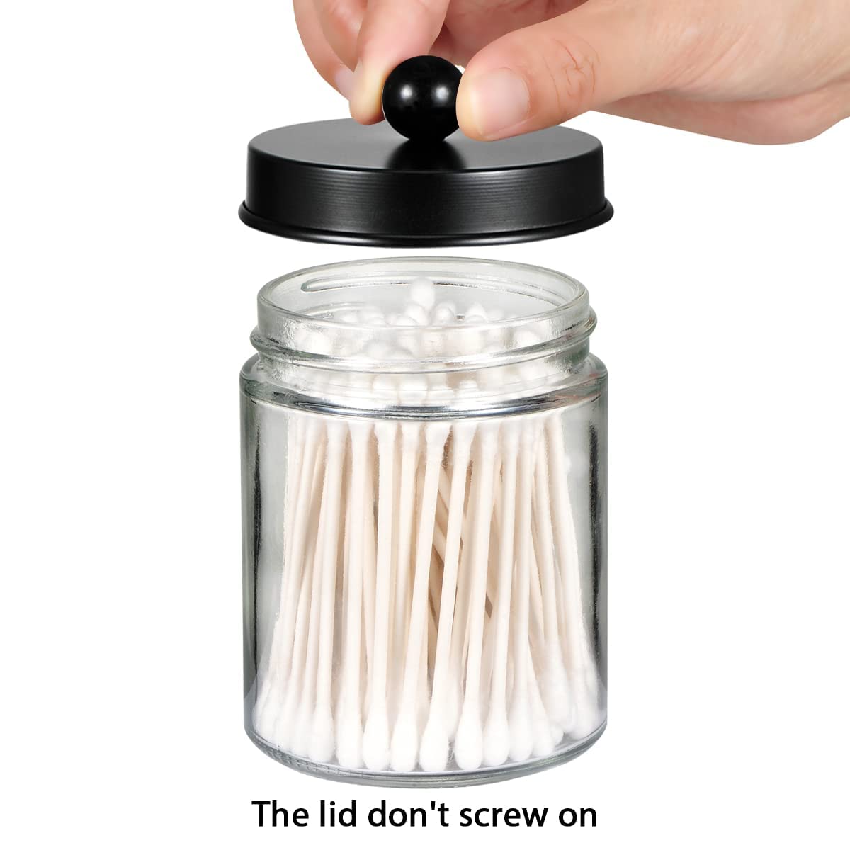 Apothecary Jars Bathroom Storage Organizer - Cute Qtip Dispenser Holder Vanity Canister Jar Glass with Lid for Cotton Swabs,Rounds,Bath Salts,Makeup Sponges,Hair Accessories/Black(2 PACK)