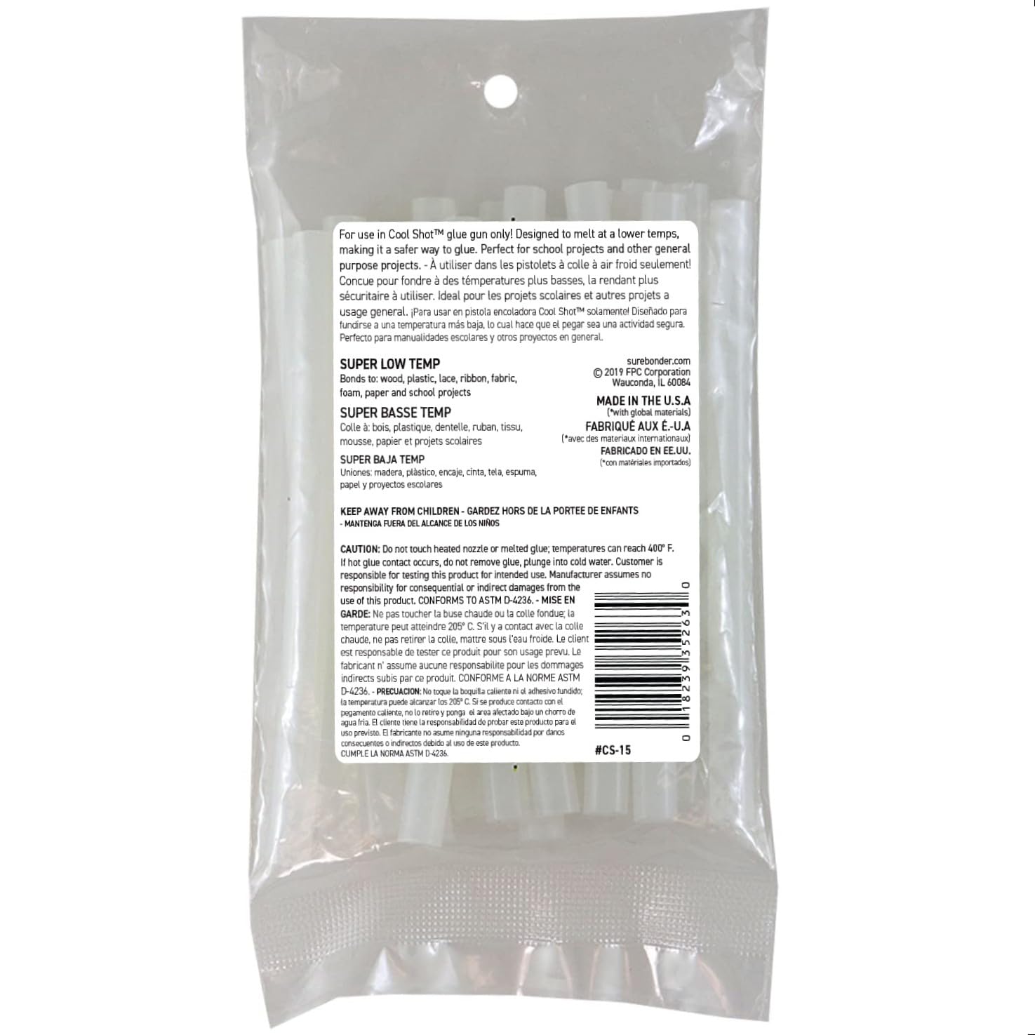 Surebonder CS15 CoolShot Low Temp Glue Sticks, 4", 15 per Pack (FPRCS15)