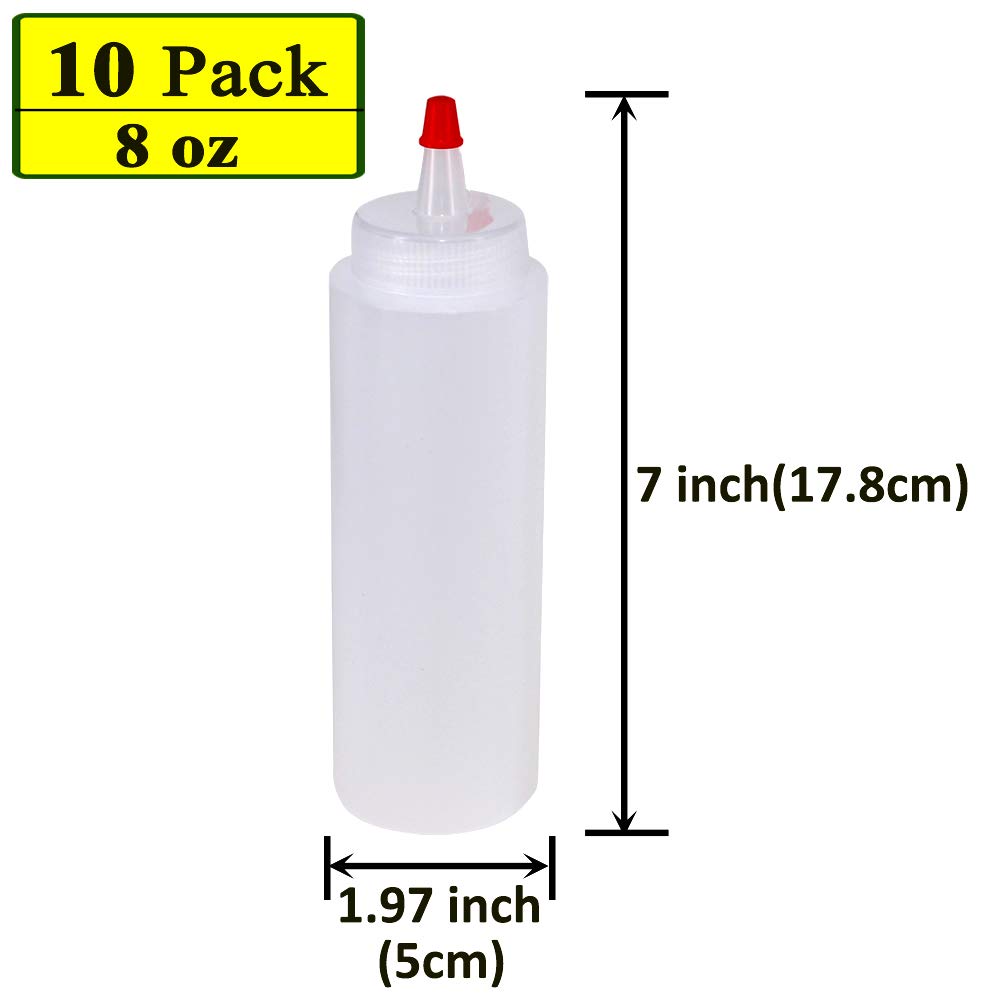 Belinlen 10 Pack 8-Ounce Plastic Squeeze Bottles with Red Tip Caps for Food, Crafts, Art, Multi Purpose