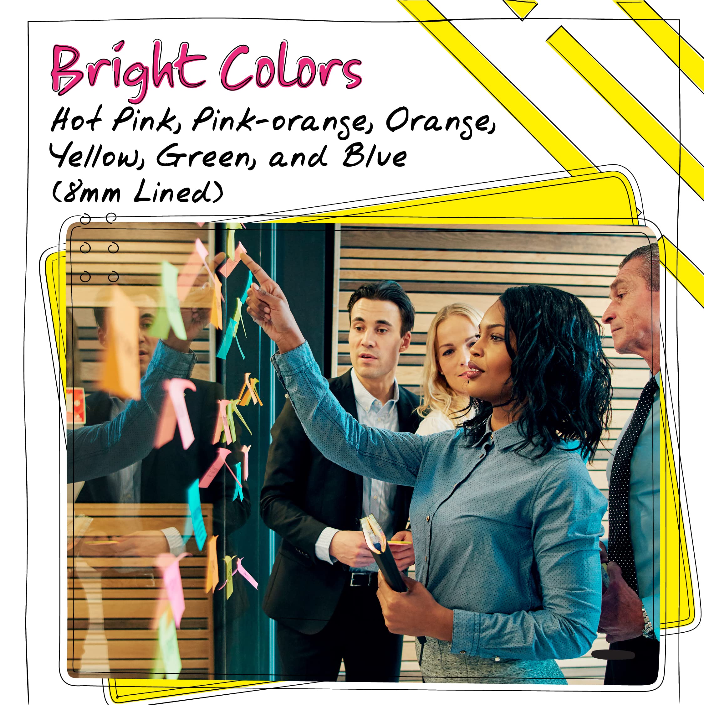 Lined Sticky Notes, 4 x 6, 10 Pack, 500 Sheets (50/Pad), Self Stick Notes with Lines, 6 Bright Assorted Colors, by Better Office Products, Post Memos, Strong Adhesive, 10 Pads