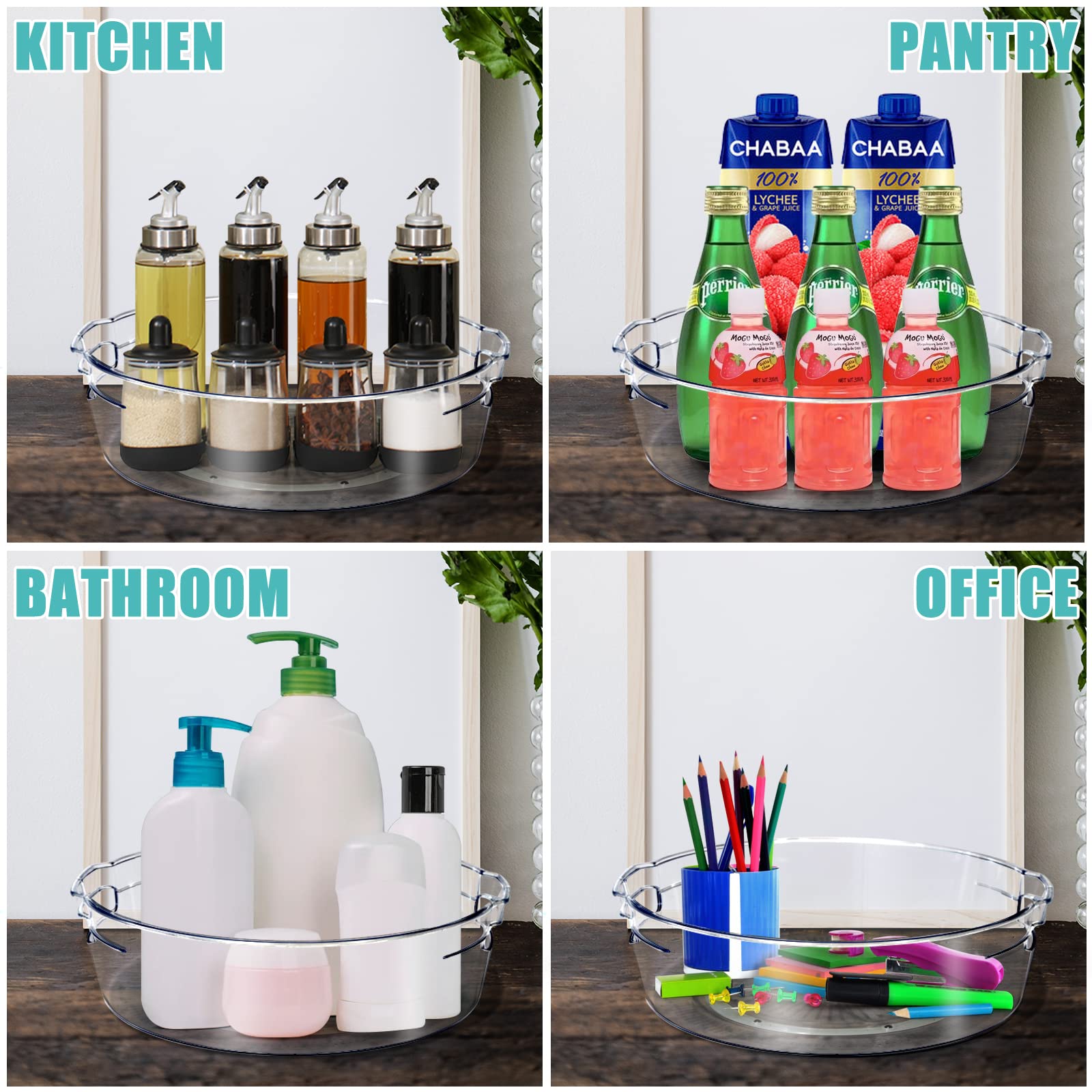 ULIVE Clear Lazy Susan, Round Plastic Rotating Turntable Organization,Suitable for Kitchen, Bathroom,Lazy Susan Refrigerator, Organizer Pantry, Cabinet, Transparent