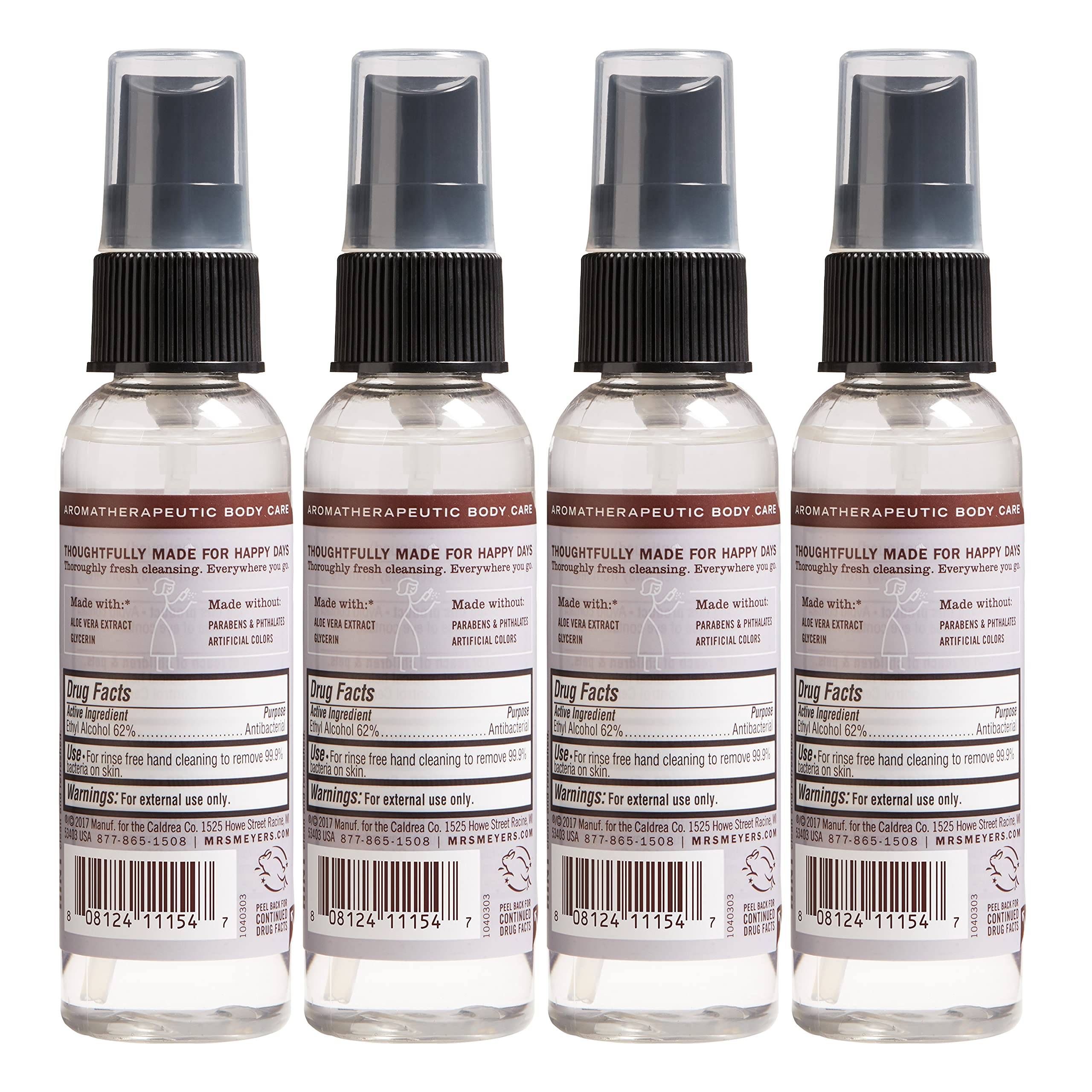 Mrs. Meyer's Antibacterial Hand Sanitizer Spray, Travel Size, Removes 99.9% of Bacteria, Lavender, 2 oz - Pack of 4