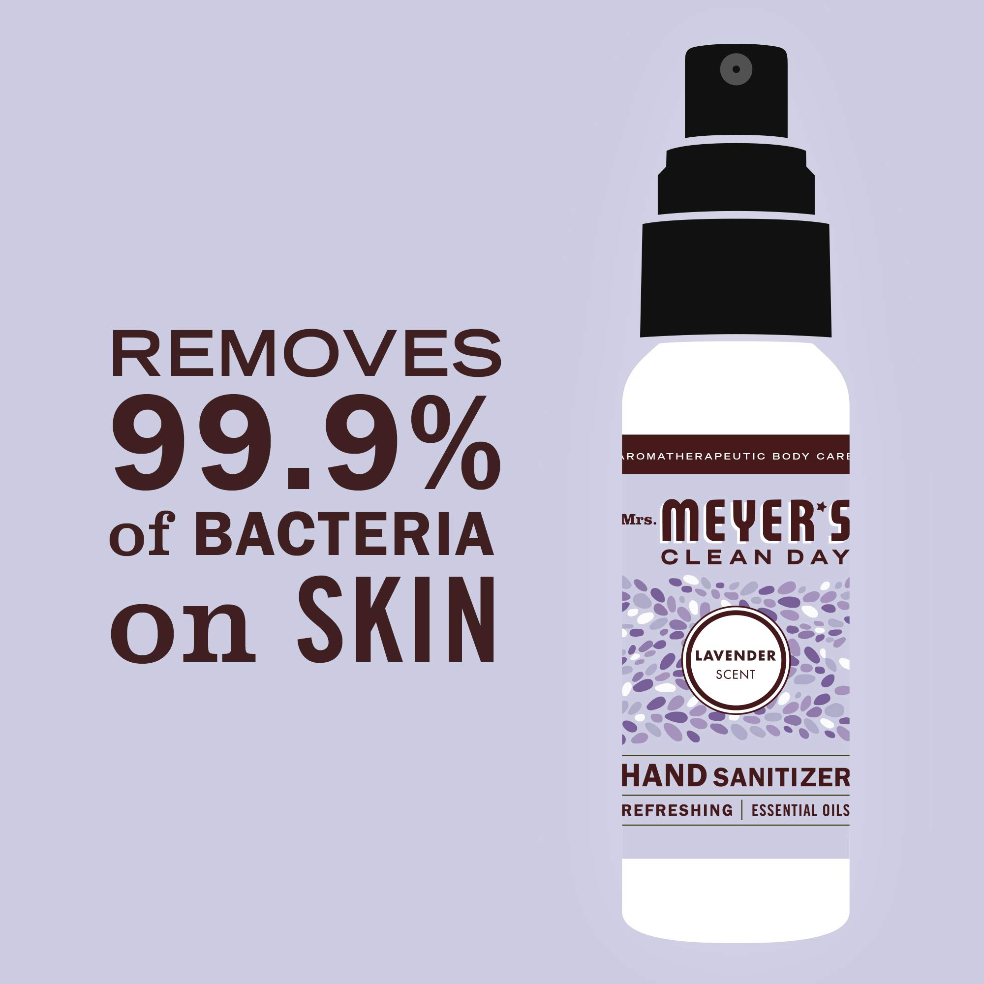 Mrs. Meyer's Antibacterial Hand Sanitizer Spray, Travel Size, Removes 99.9% of Bacteria, Lavender, 2 oz - Pack of 4