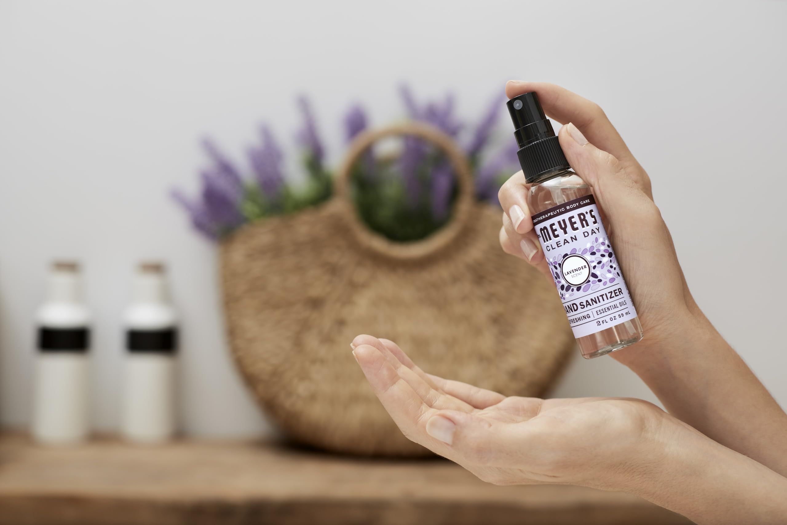 Mrs. Meyer's Antibacterial Hand Sanitizer Spray, Travel Size, Removes 99.9% of Bacteria, Lavender, 2 oz - Pack of 4