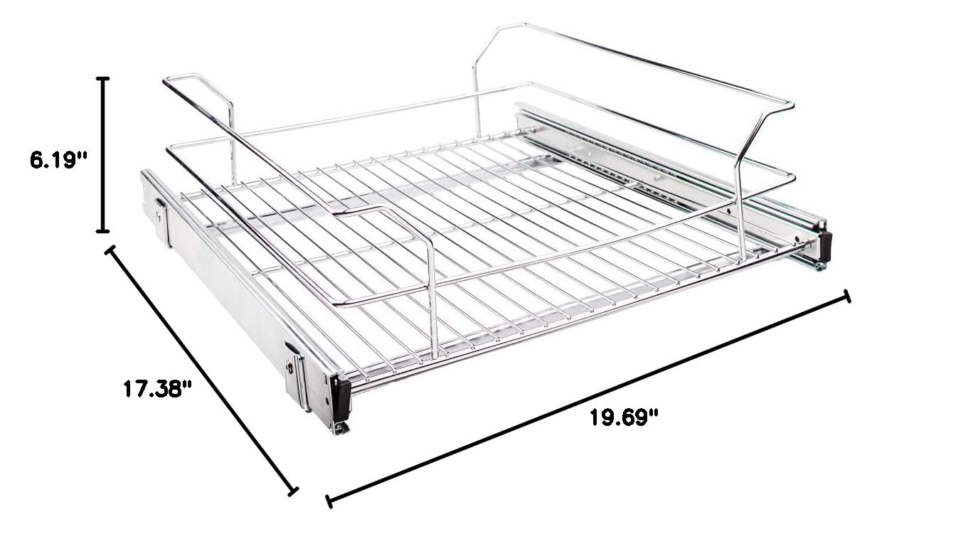 Hardware Resources MBPO21-R Assembled Single Sliding Pullout Steel Metal Wire Basket Organizer for Kitchen Cabinets Polished Chrome (18" for 21" Cabinet)