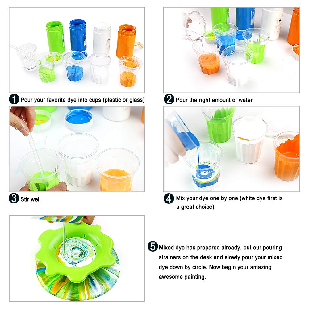 Acrylic Pouring Strainers, Angela&Alex 5 PCS Flow Painting Tools Christmas DIY Kits Drawing Sets Flower Strainers Plastic Silicone Drain Basket Unique Pattern Train Art Supplies
