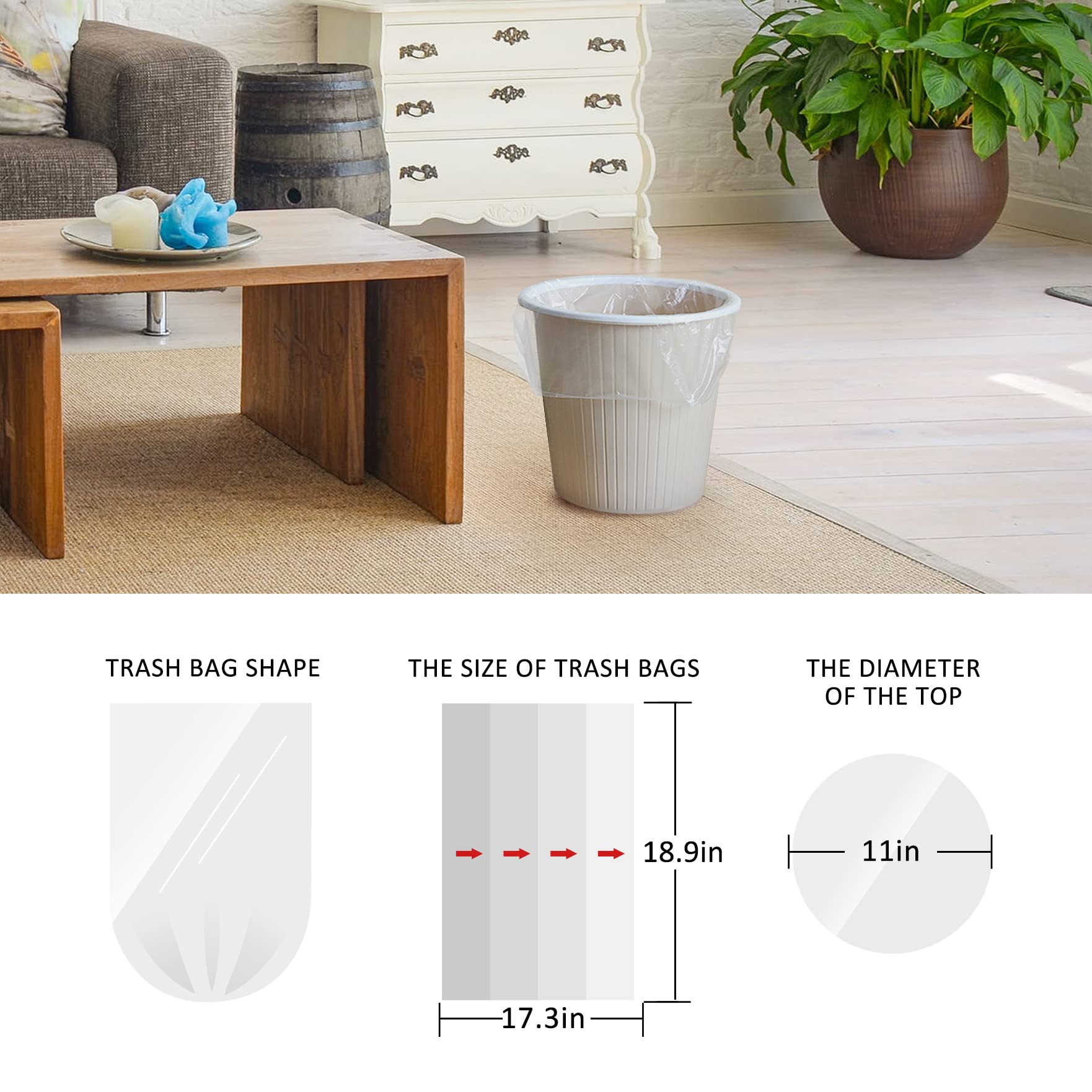 2.6 Gallon Strong Trash Bags Garbage Bags by Teivio, Bathroom Trash Can Bin Liners, Small Plastic Bags for Home Office Kitchen,fit 10 Liter, 2,2.5,3 Gal, Clear, (80 Counts)