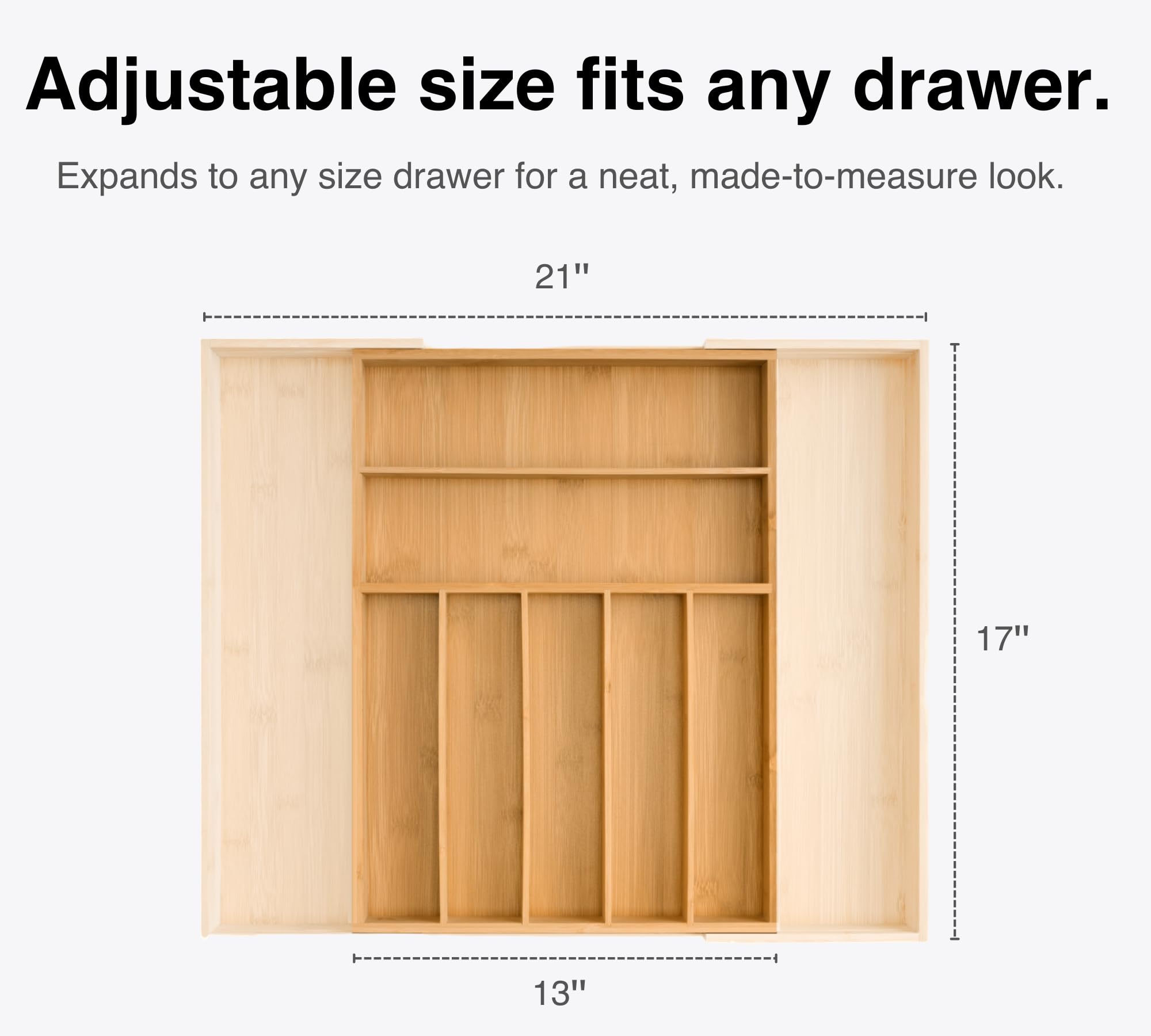 Stedware Kitchen Drawer Organizer, Heavy Duty Reinforced Silverware Divider Tray, Expandable Bamboo Utensil Holder for Flatware, Cutlery, Knives - Kitchen Organization and Storage