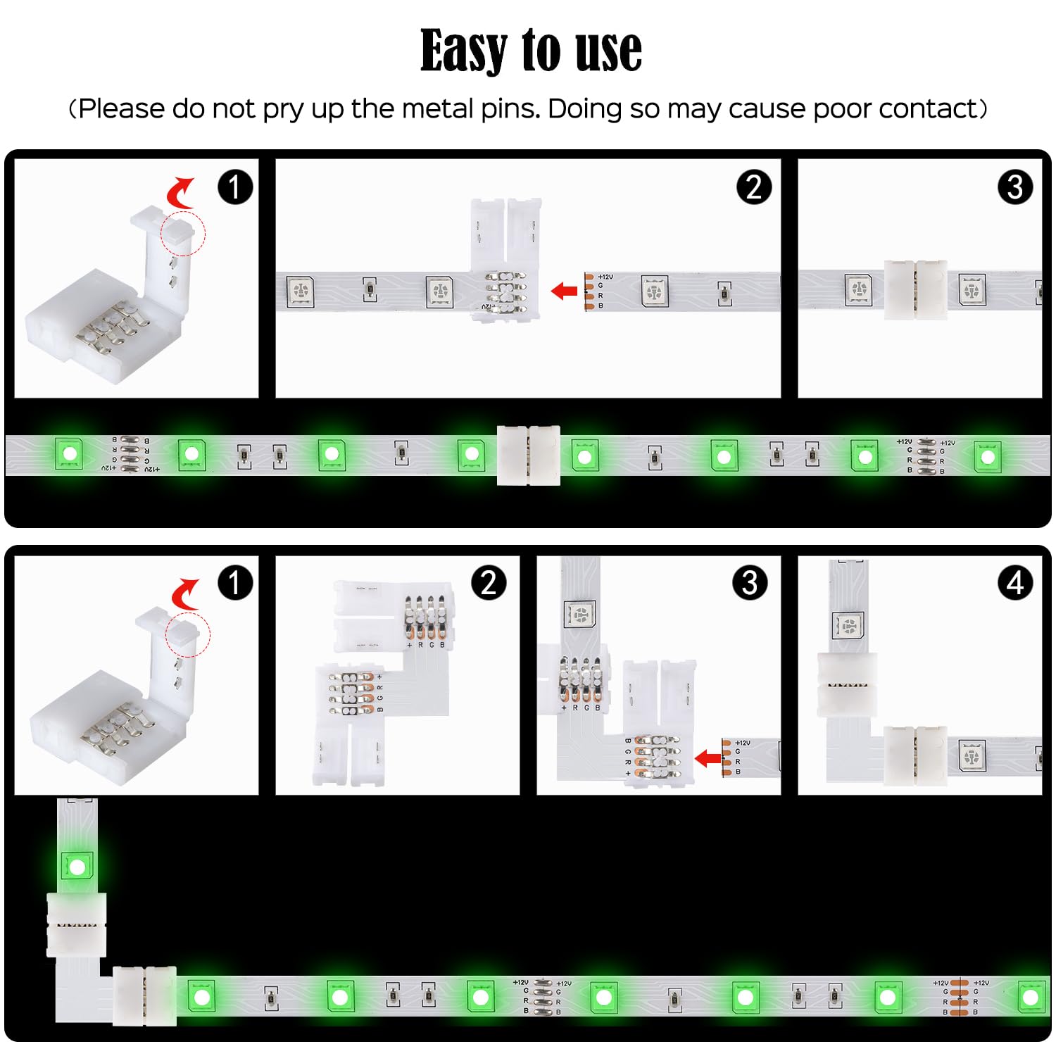L Shape 4-Pin LED Connectors 10-Pack JACKYLED 10mm Wide Right Angle Corner Connectors Solderless Adapter Connector Terminal Extension with 22Pcs Clips for 3528/5050 SMD RGB 4 Conductor LED Light Strips