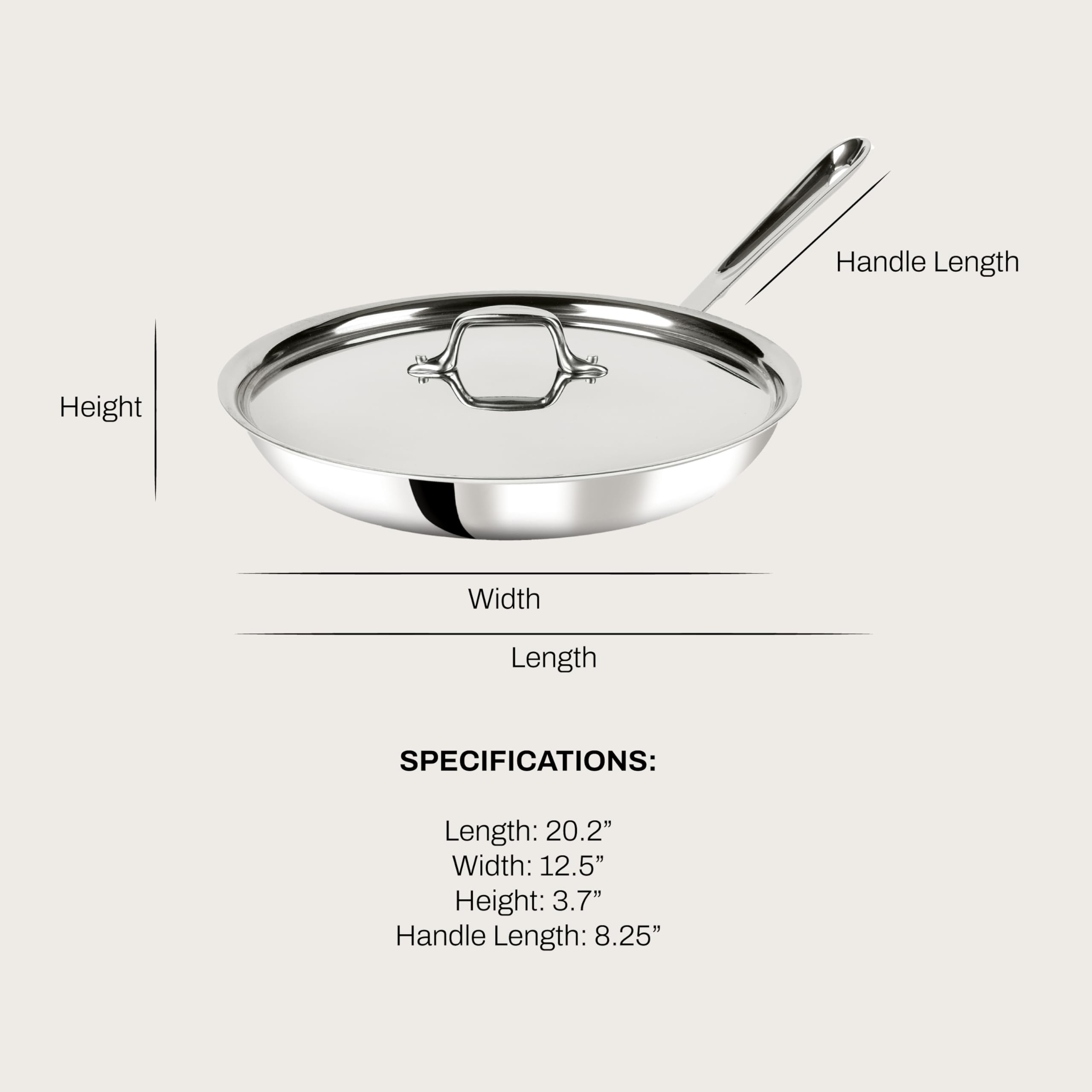 All-Clad D3 Stainless Cookware, 12-Inch Fry Pan With Lid, Tri-Ply Stainless Steel, Professional Grade, Silver