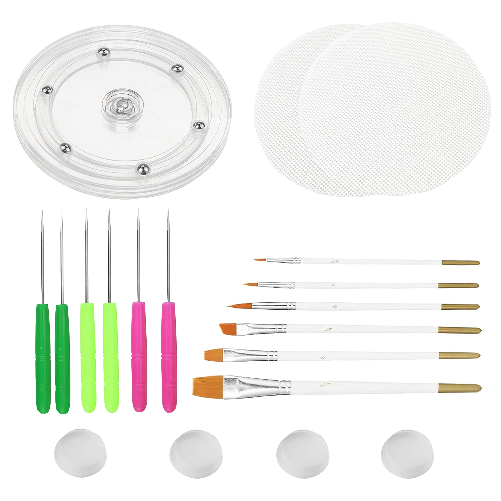 Cookie Decorating Kit Supplies Including 1 Acrylic Cookie Turntable 6 Cookie Scribe Needle2 Silicone Mesh Mats 6 Cookie Decoration Brushes 4 Rubber Feet Bumpers