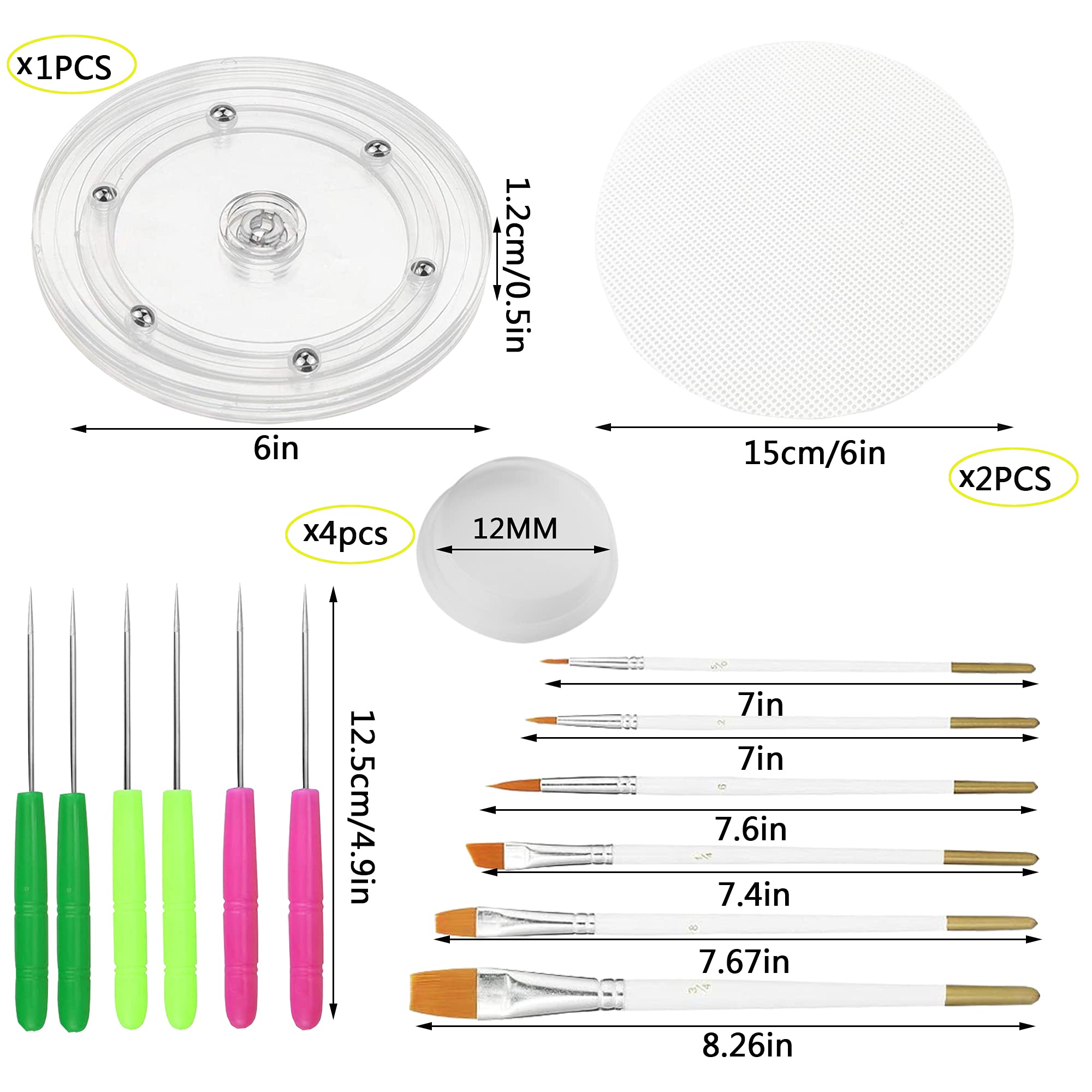Cookie Decorating Kit Supplies Including 1 Acrylic Cookie Turntable 6 Cookie Scribe Needle2 Silicone Mesh Mats 6 Cookie Decoration Brushes 4 Rubber Feet Bumpers