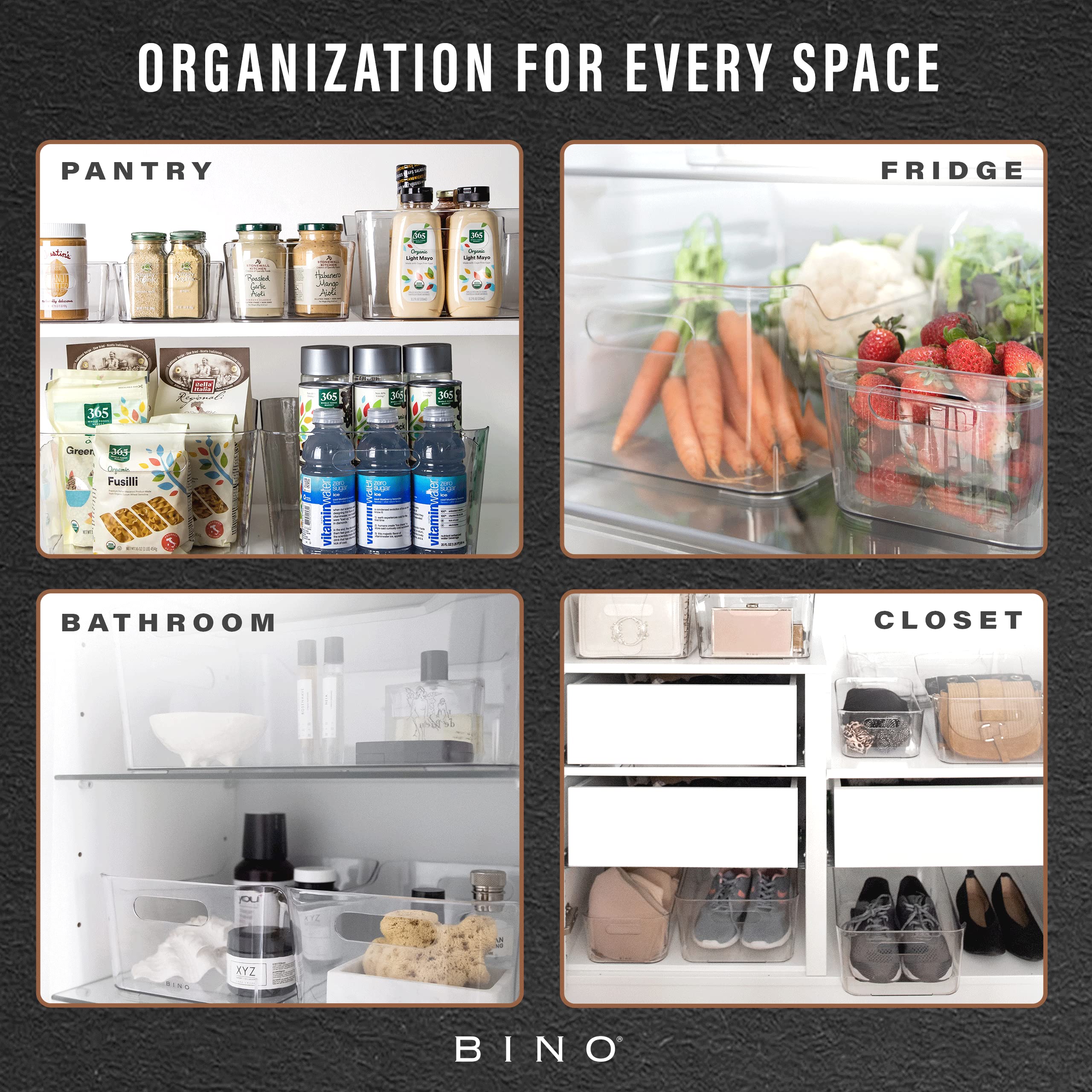 BINO | Plastic Organizer Bins, Large - 2 Pack | The SOHO Collection | Multi-Use Organizer Bins | Pantry Organizer & Freezer Organizer Bins | Plastic Storage Containers | Bins for Home & Kitchen Org