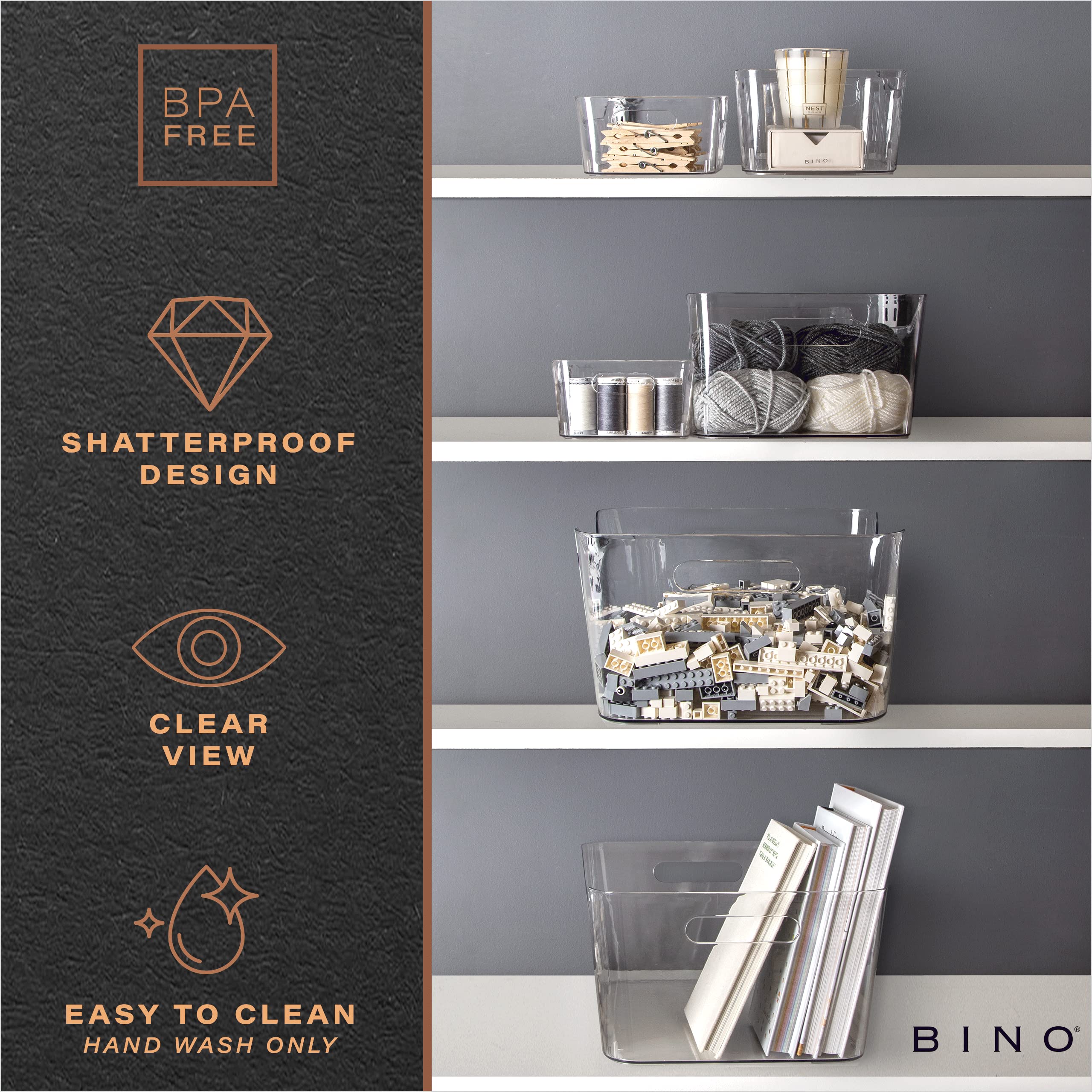 BINO | Plastic Organizer Bins, Large - 2 Pack | The SOHO Collection | Multi-Use Organizer Bins | Pantry Organizer & Freezer Organizer Bins | Plastic Storage Containers | Bins for Home & Kitchen Org