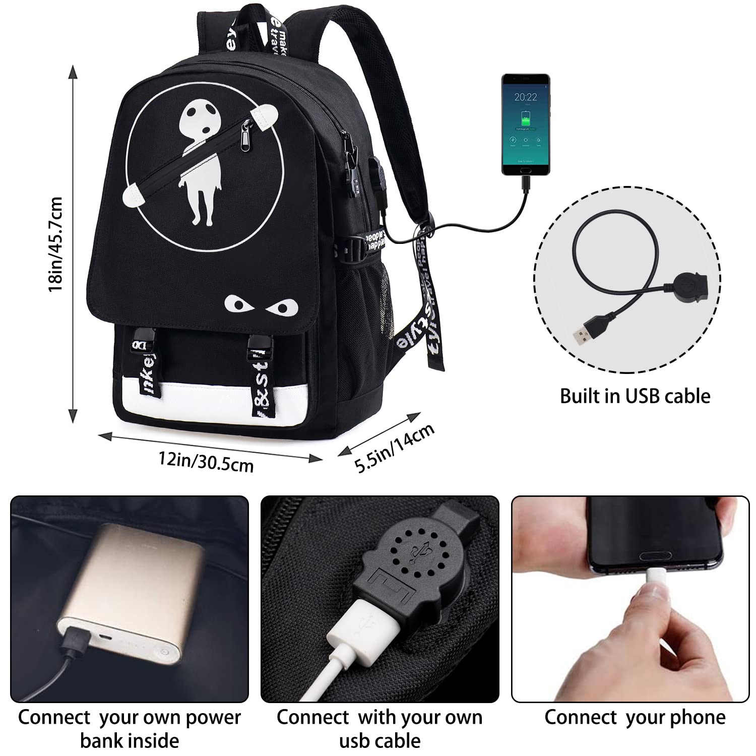 Anime Laptop Backpack for Boys, Kodama School Bags Bookbags for Teen Boys