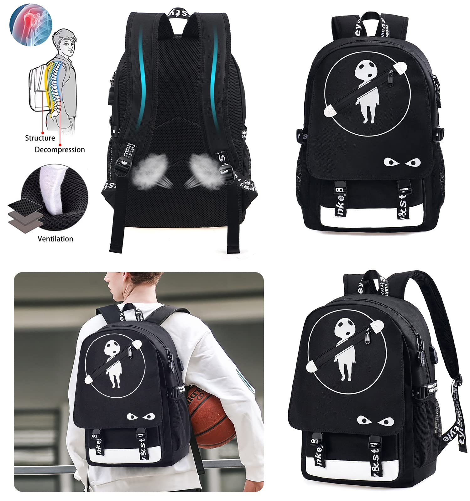 Anime Laptop Backpack for Boys, Kodama School Bags Bookbags for Teen Boys