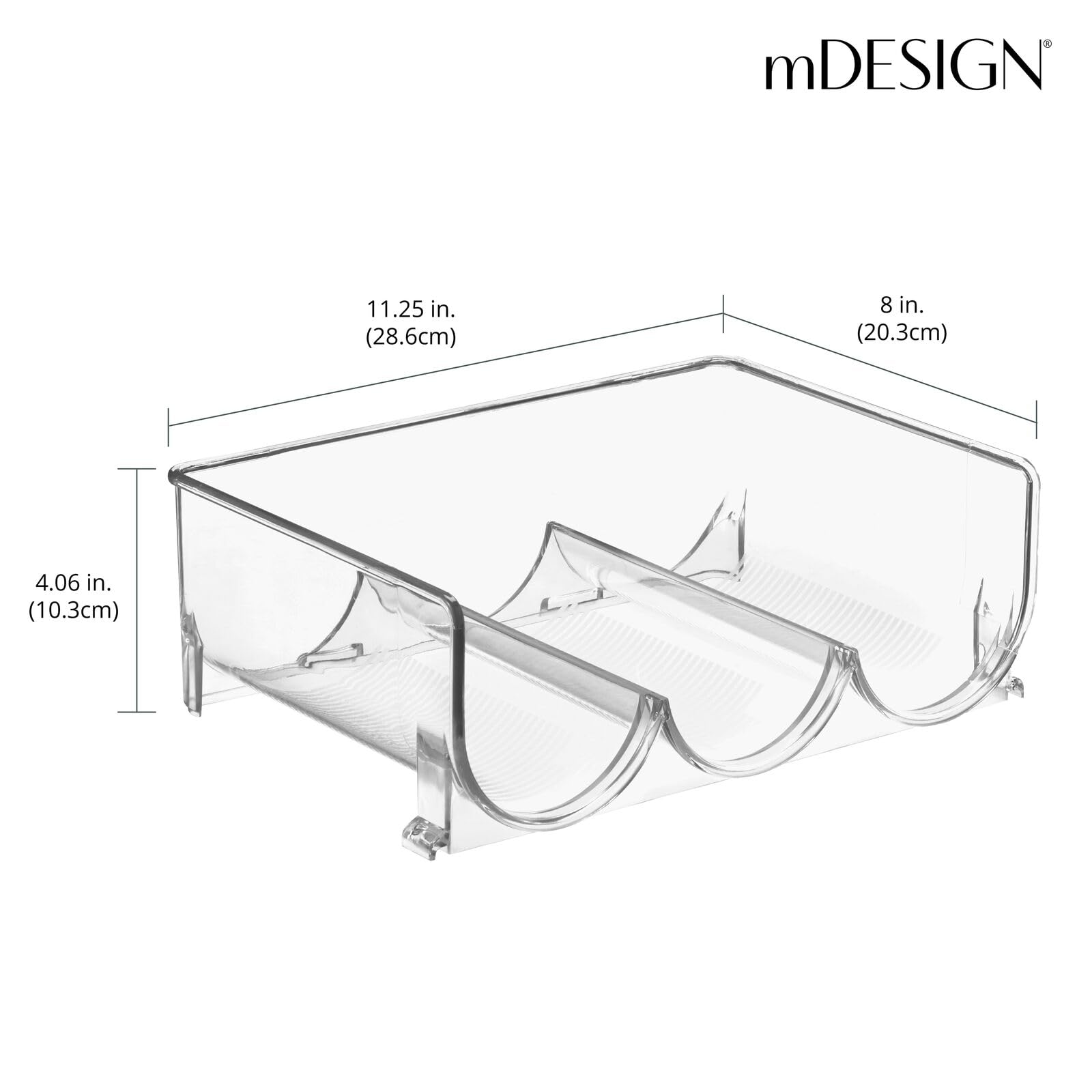 mDesign Stackable Plastic 3 Bottle Refrigerator Wine Rack - Kitchen Storage Organizer Holder for Storing Champagne, Wine, and Water Bottles - Stacking Wine Bottle Organizer for Fridge - 2 Pack - Clear