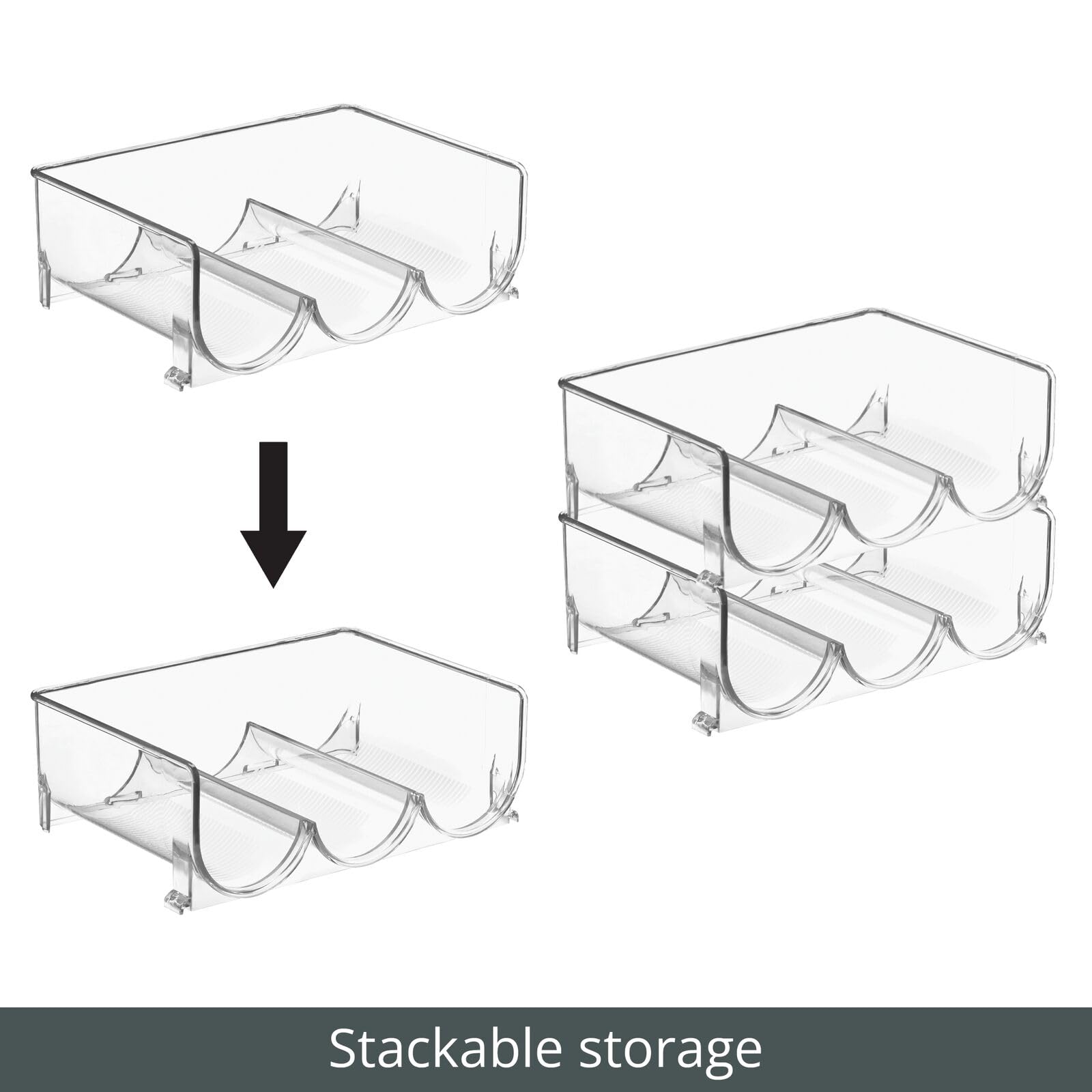 mDesign Stackable Plastic 3 Bottle Refrigerator Wine Rack - Kitchen Storage Organizer Holder for Storing Champagne, Wine, and Water Bottles - Stacking Wine Bottle Organizer for Fridge - 2 Pack - Clear