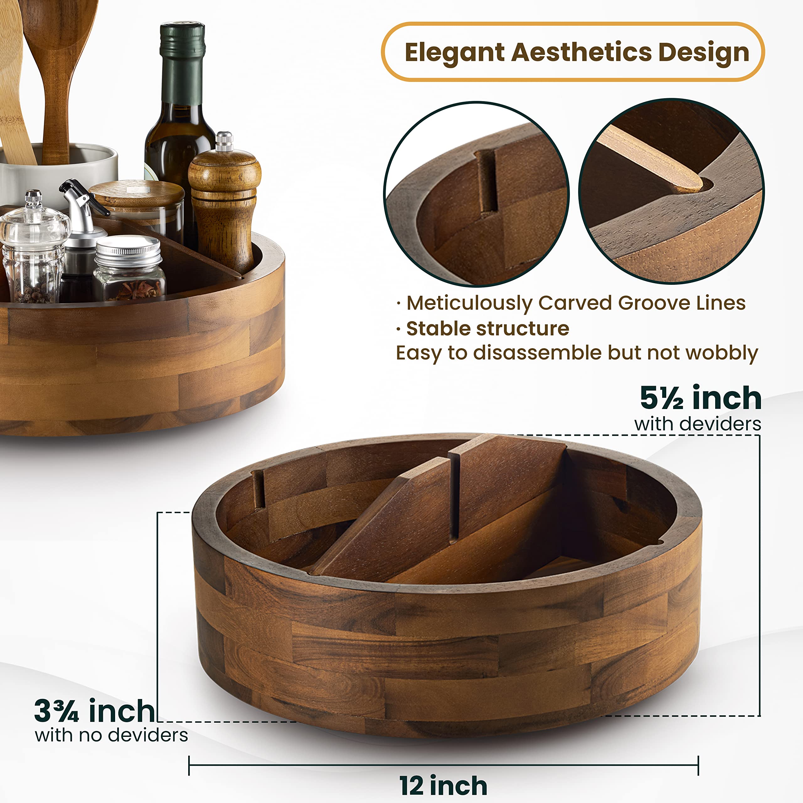 RABAHA 12 inch Lazy Susan Organizer for Cabinet - Lazy Susan Turntable for Table - Kitchen Turntable Storage Food Bin Container for Spices, Fridge, Pantry, Countertop