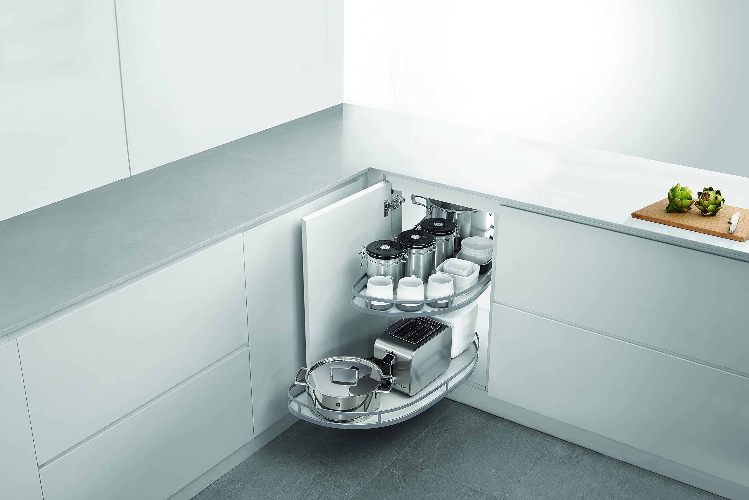 IMEX - Universal Swing Tray for Blind Corner Cabinet | Slide Out Kitchen Storage with Soft Close | 2 Layers of Wooden Trays