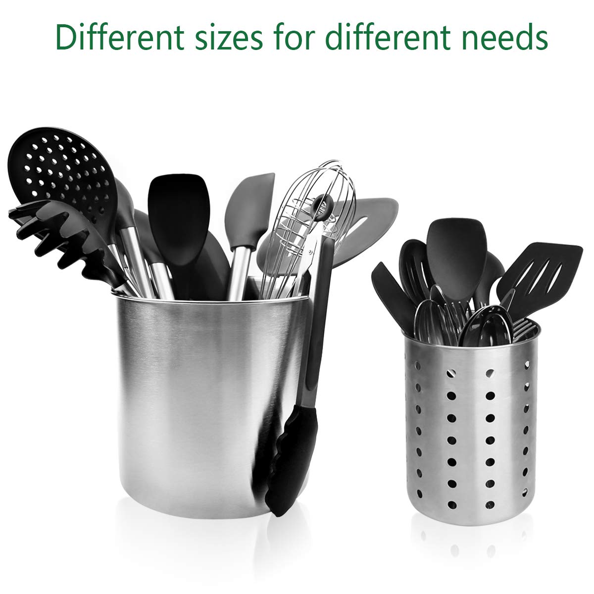 Utensil Holder for Countertop, ENLOY Stainless Steel Rust Proof Kitchen Utensils Holder Organizer for Forks, Spoons, Knives, Kitchenware, Dishwasher Safe, Set of 2