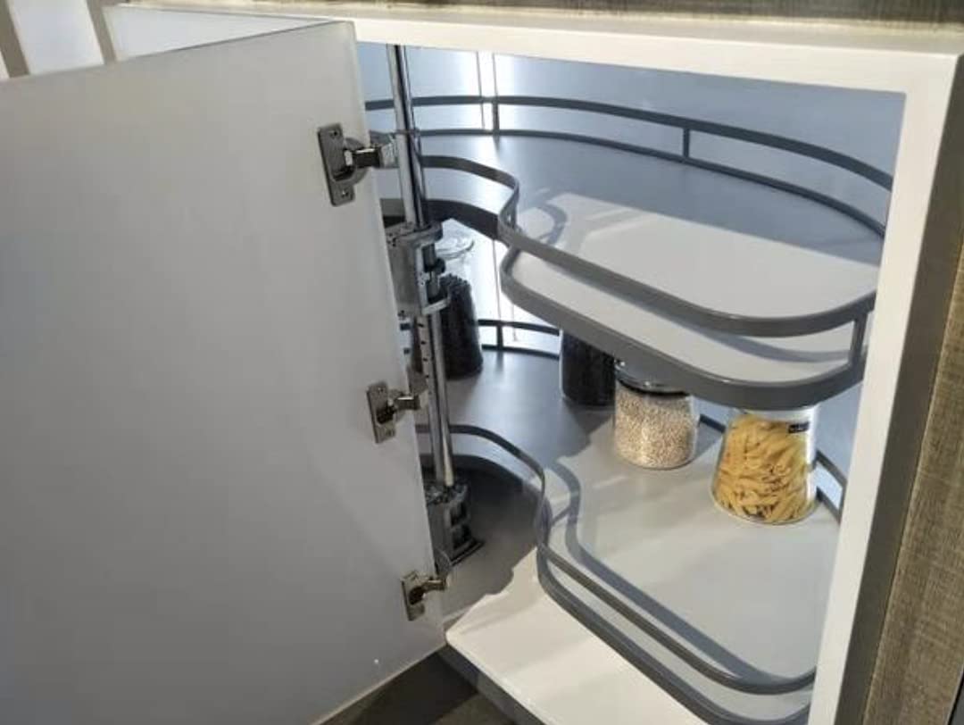 IMEX - Universal Swing Tray for Blind Corner Cabinet | Slide Out Kitchen Storage with Soft Close | 2 Layers of Wooden Trays