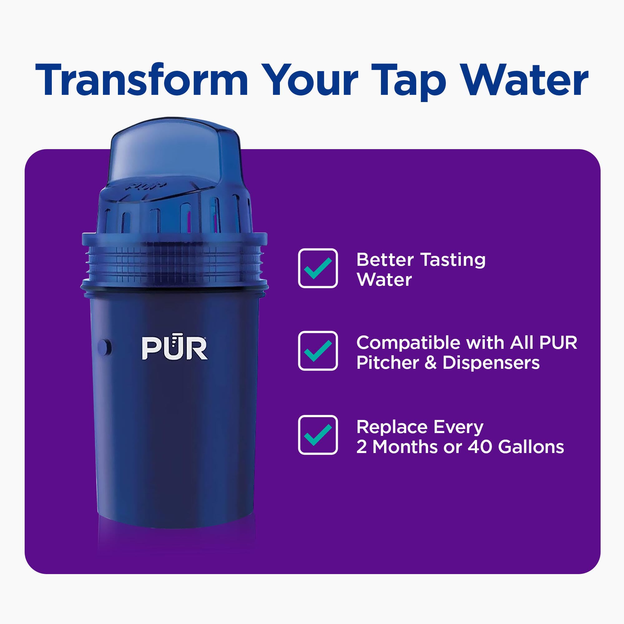 PUR Water Pitcher Replacement Filter (Pack of 4), Blue β Compatible with all PUR Pitcher and Dispenser Filtration Systems, PPF900Z