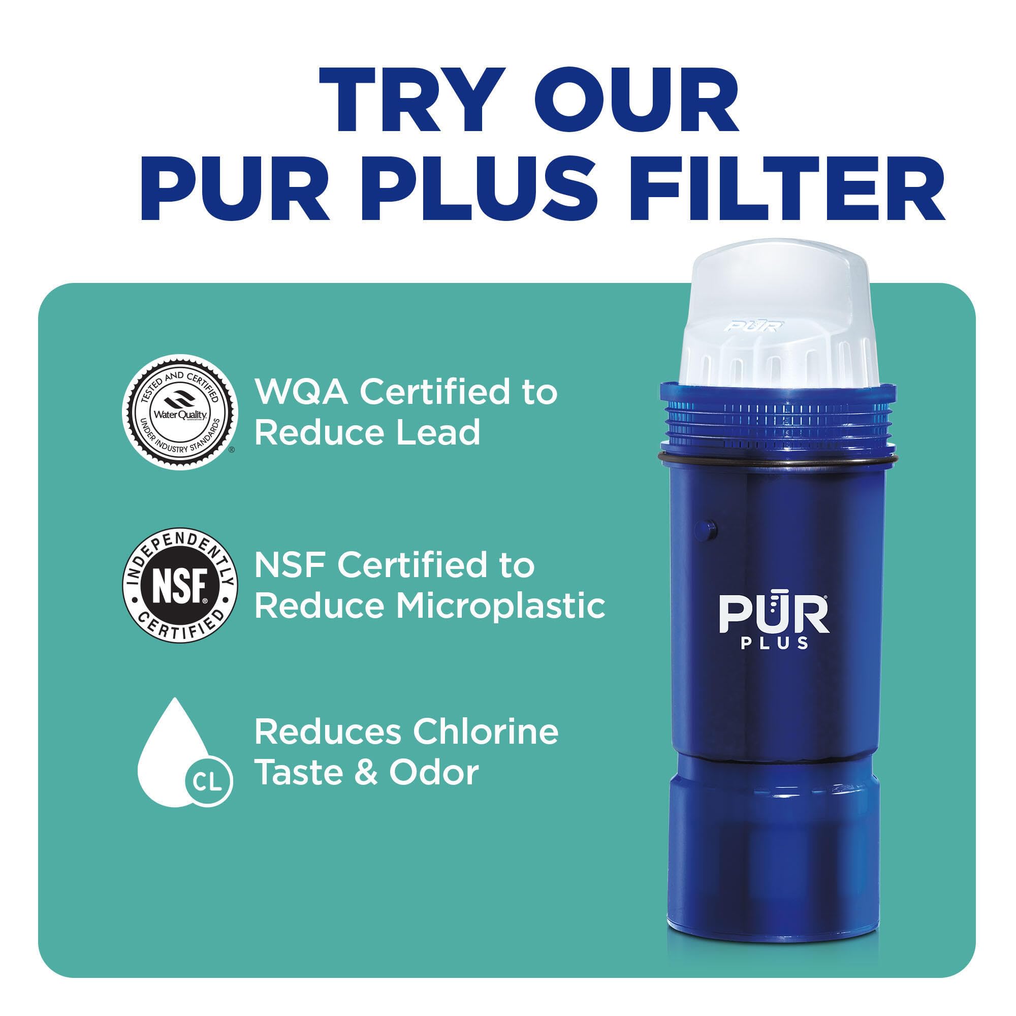 PUR Water Pitcher Replacement Filter (Pack of 4), Blue β Compatible with all PUR Pitcher and Dispenser Filtration Systems, PPF900Z