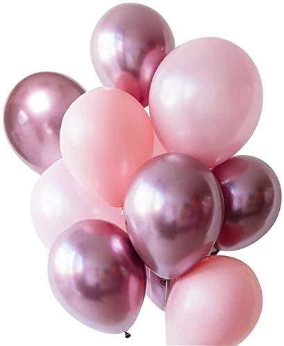 Light Pink and Mauve Balloons, 50PCS 12 Inch Latex Balloons and 5PCS Pink Ribbons for Party Decorations
