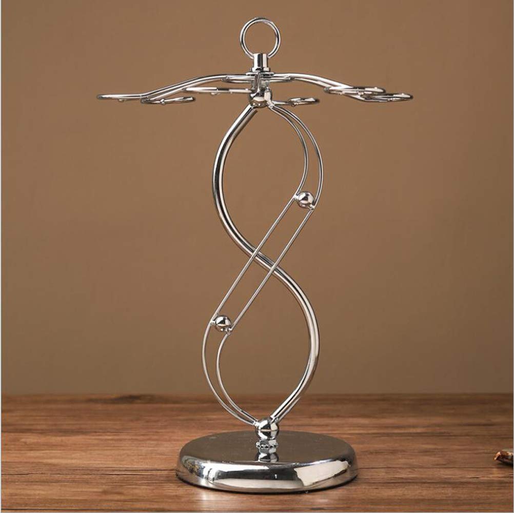 6 Hooks Silver Metal Red Wine Glass Cup Rack Holder Stand,Upside Down Wrought Iron Wine Stemware Glass Holder Air Drying System Tree Display