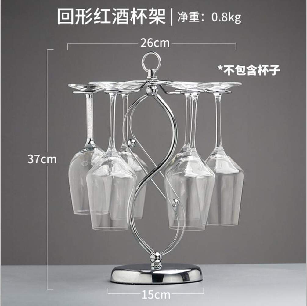 6 Hooks Silver Metal Red Wine Glass Cup Rack Holder Stand,Upside Down Wrought Iron Wine Stemware Glass Holder Air Drying System Tree Display