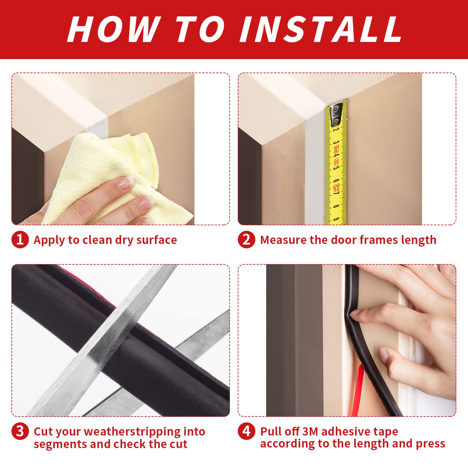 Fingwerk 40 Feet Rubber Weather Stripping Door Seal Strip, Self-Adhesive Backing D-Shape Door Weatherstripping for Door Frame Insulation Large Gap, Easy Cut to Size(Black)