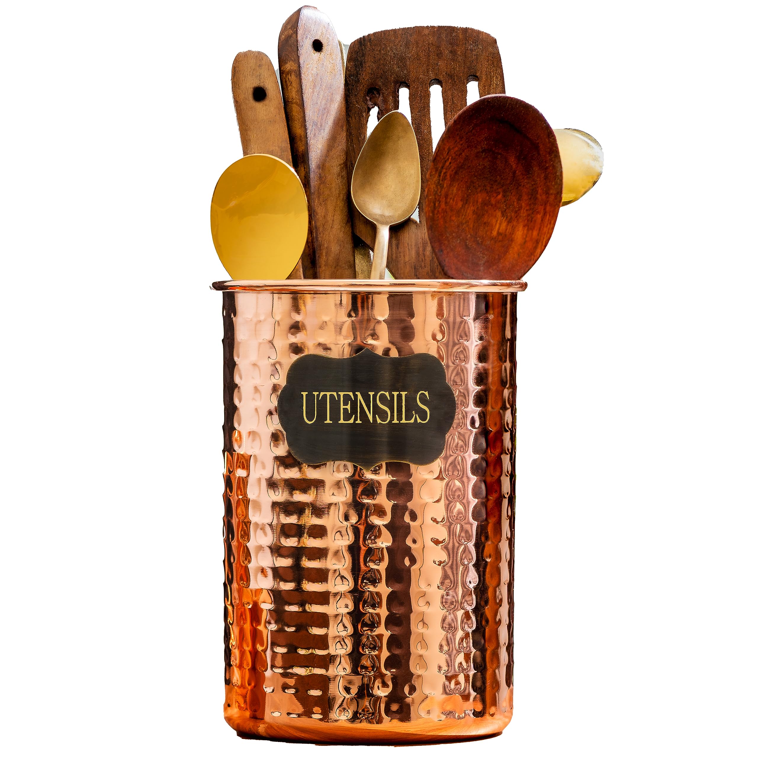 Moscow-Mix Kitchen Utensil Holder Caddy - Kitchen Utensils Accessories Tools Cutlery Spoon Set Holder Organizer Caddy - Copper Plated Stainless Steel Hand Hammered Caddy