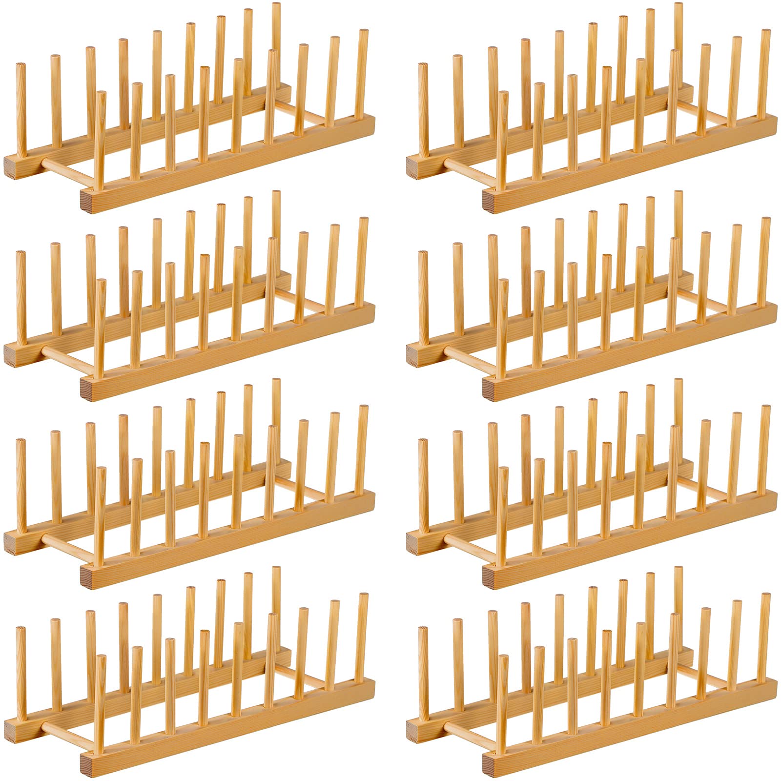 8 Pcs Wooden Plate Racks 8 Slots Plate Organizer for Cabinet Bowl Cup Cutting Board Drying Rack Dish Organizer Plate Holder Rack for Drawers Pot Lid Holder Stand for Kitchen Storage Decorations