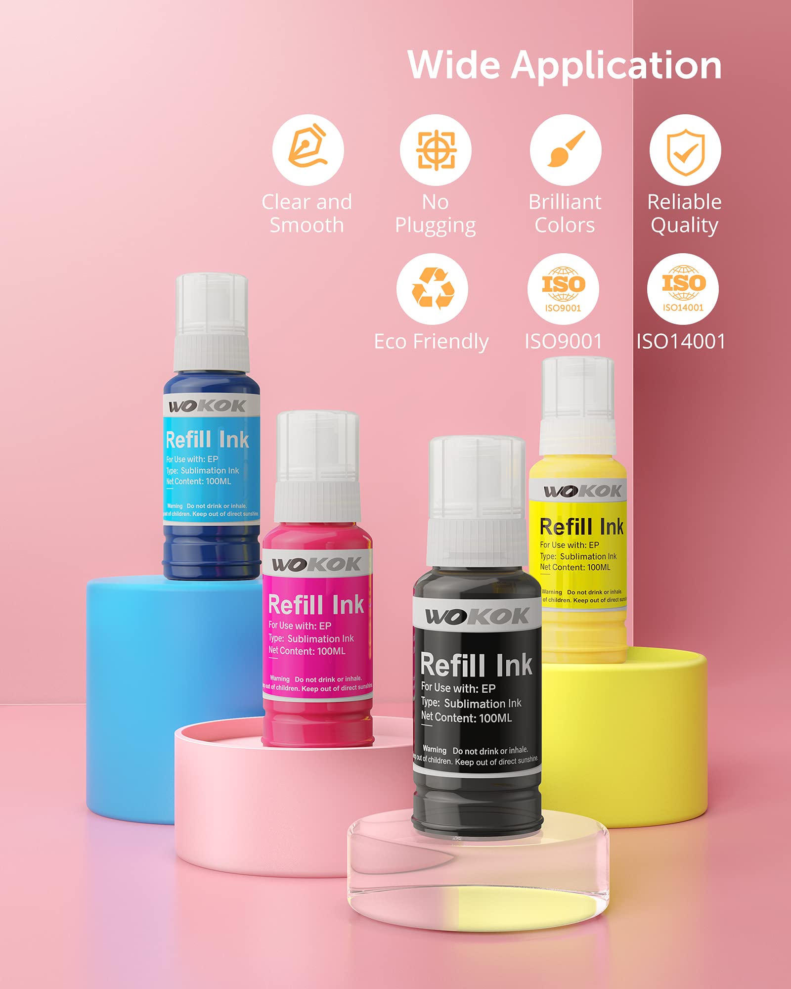 WOKOK Sublimation Ink Refill for Ecotank ET-2760 ET-2720 ET-2800 ET-2850 ET-2803 ET-4750 ET-3760 ET-4760 ET-15000 ET-16600 ET-16650 Inkjet Printers
