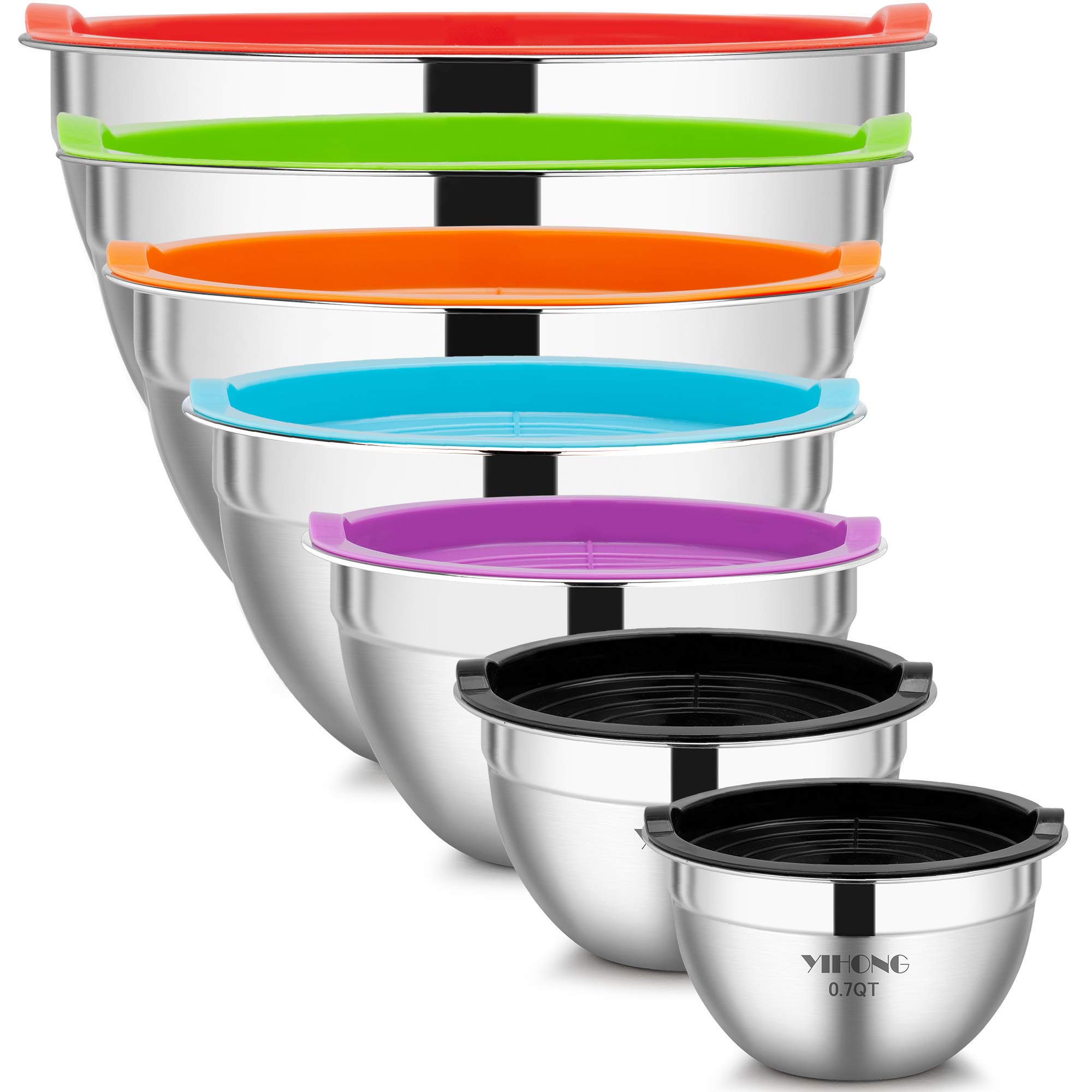 YIHONG 7 Piece Mixing Bowls with Lids for Kitchen, Stainless Steel Mixing Bowls Set Ideal for Baking, Prepping, Cooking and Serving Food, Nesting Metal Bowls for Space Saving Storage