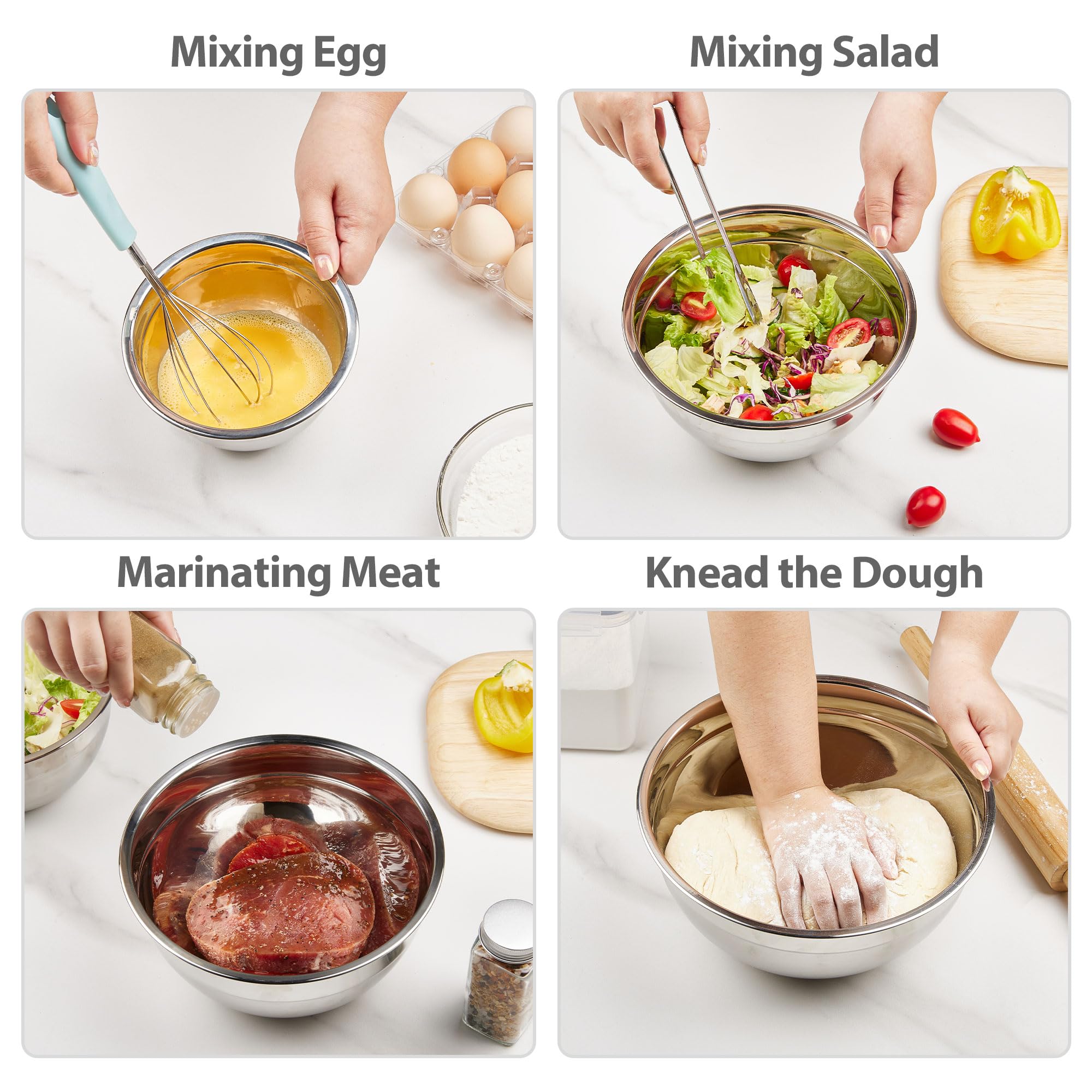 YIHONG 7 Piece Mixing Bowls with Lids for Kitchen, Stainless Steel Mixing Bowls Set Ideal for Baking, Prepping, Cooking and Serving Food, Nesting Metal Bowls for Space Saving Storage