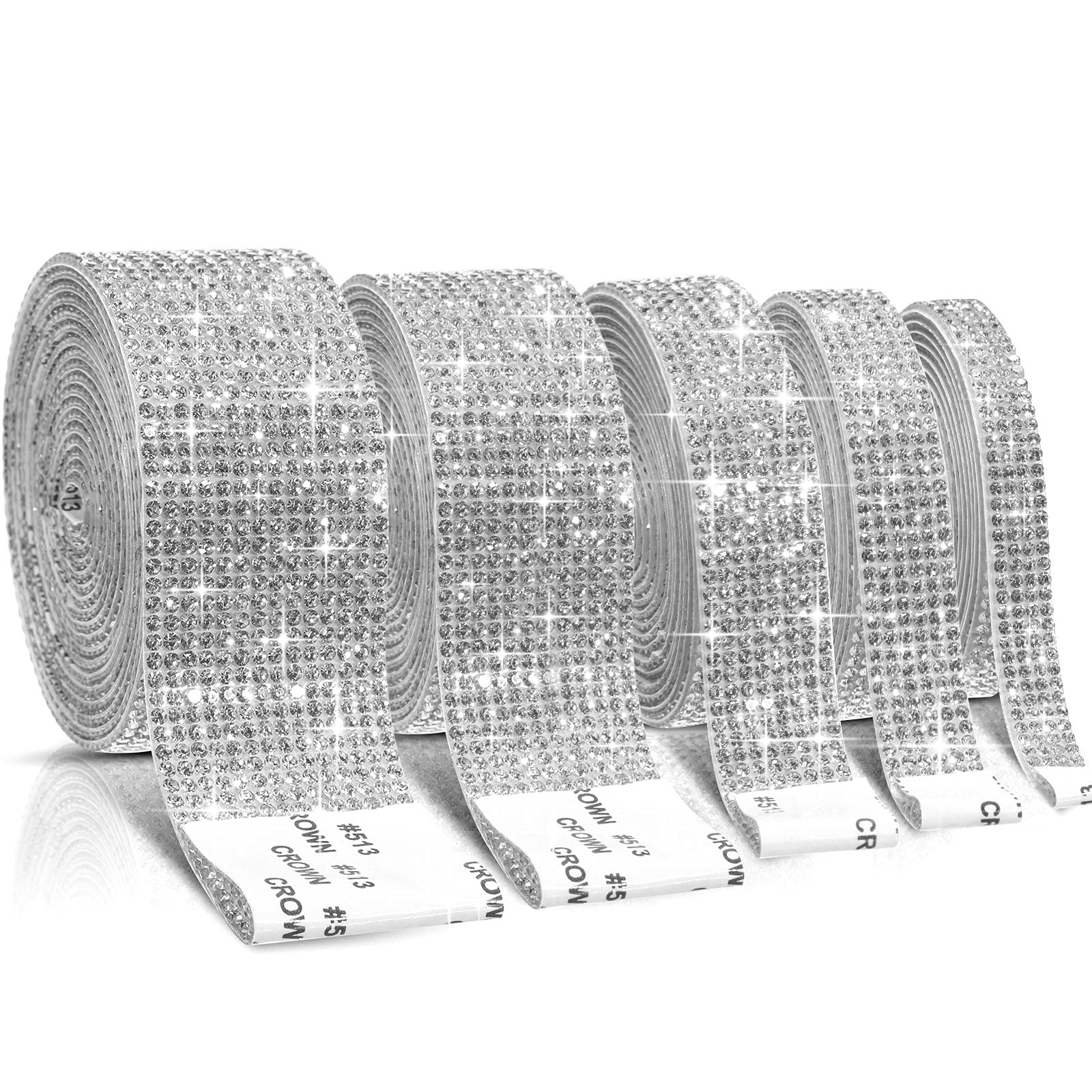 5 Rolls Self Adhesive Crystal Rhinestone Diamond Roll Ribbon Bling Gemstone Strips Sticker Rhinestone for Craft with 2 mm Rhinestone 4.5 Yards, DIY Event Car Phone Decoration (Silver)