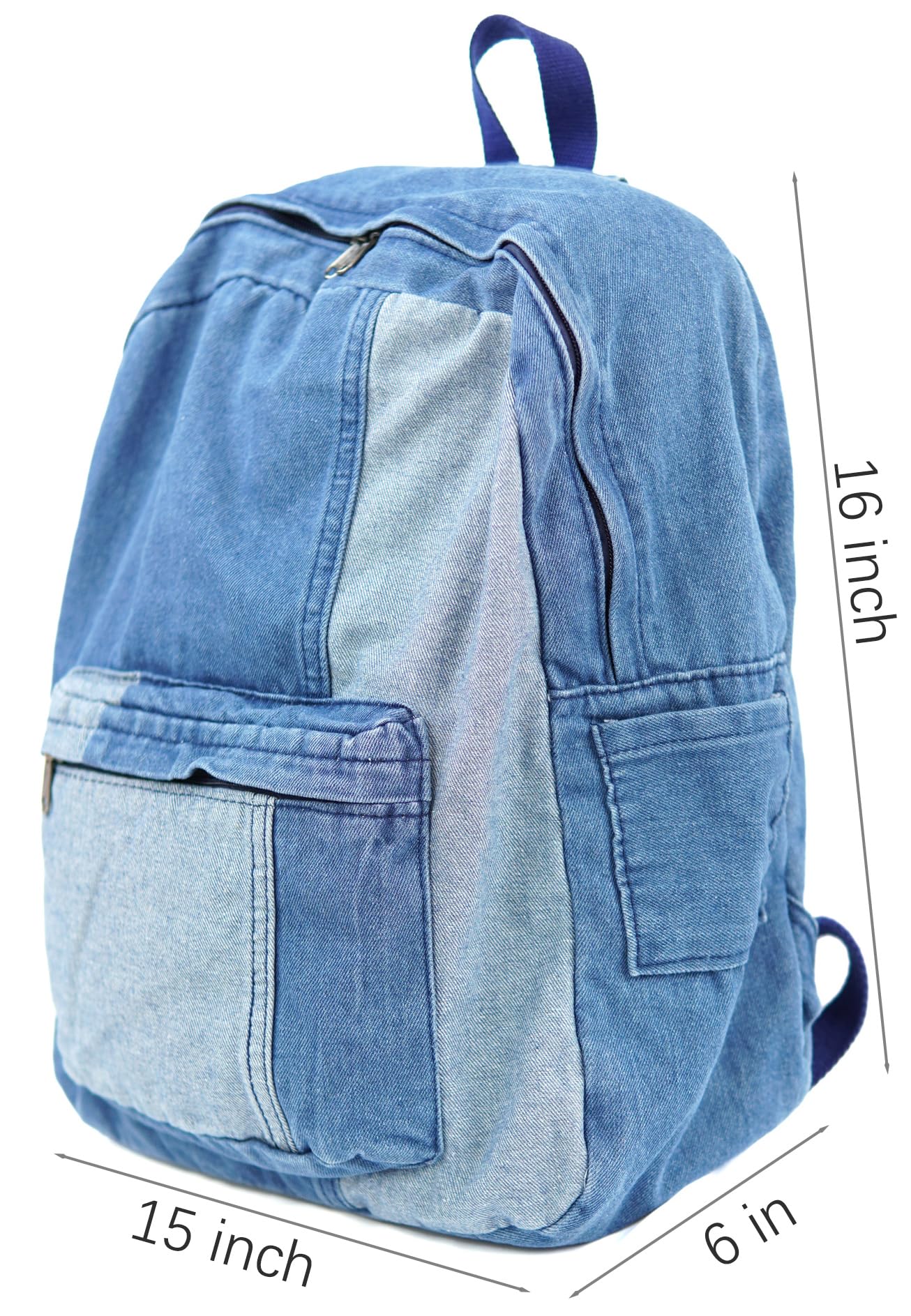 YunZh Denim Backpack Casual Style Lightweight Jeans Backpacks Classic Retro Travel Daypack Bookbags