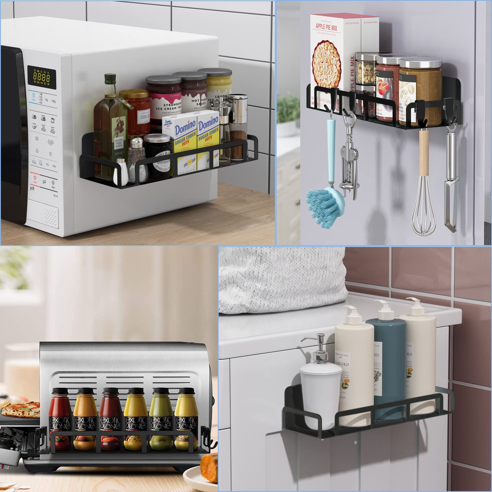 SOSMAR Magnetic Spice Rack, Magnetic Shelf for Refrigerator, Single Tier Fridge Spice Storage Shelf, Space Saver for Kitchen, Metal Cabinet for Holding Spices, Jars, Bottle, Beverage, Pack of 2, Black
