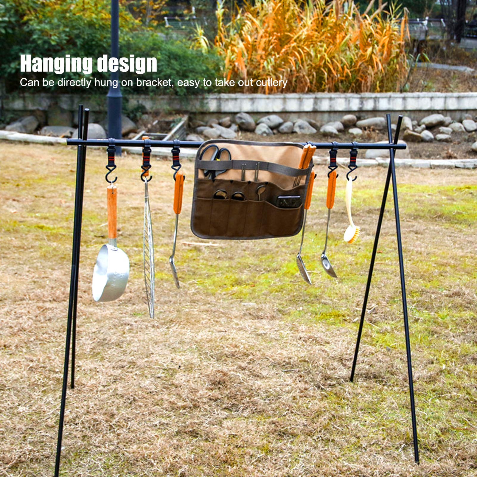 Camping Tableware Bag, Picnic Camping Organizer Picnic Cutlery Roll Flatware Organizers Hanging Storage Bag, for Outdoor Picnic Barbecue