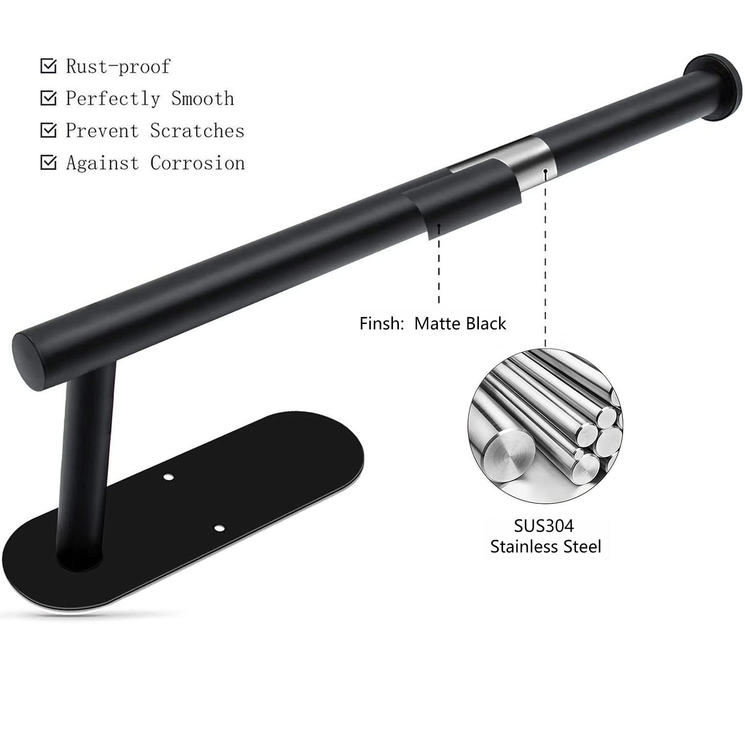 Under Cabinet Paper Towel Holder - Self Adhesive Paper Towel Roll Holder Wall Mount, Matte Black Stainless Steel Towel Paper Holder for Kitchen, Bathroom, Cabinets