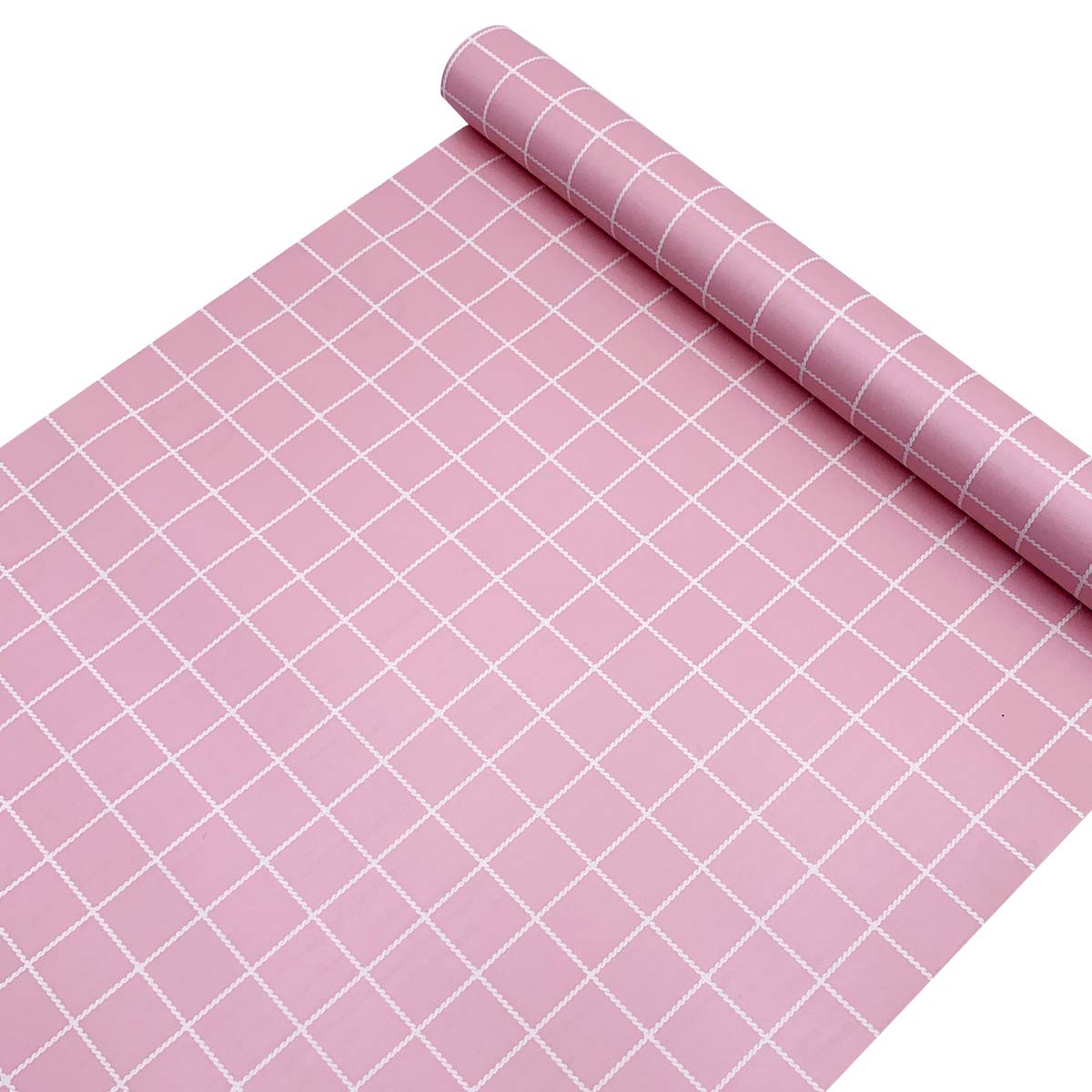 Yifely Pink Plaid Shelf Liner Waterproof Drawer Cover Paper Self-Adhesive Refurbish Girls Folding Laptop Table Makeup Vanity 17.7 inch by 9.8 Feet