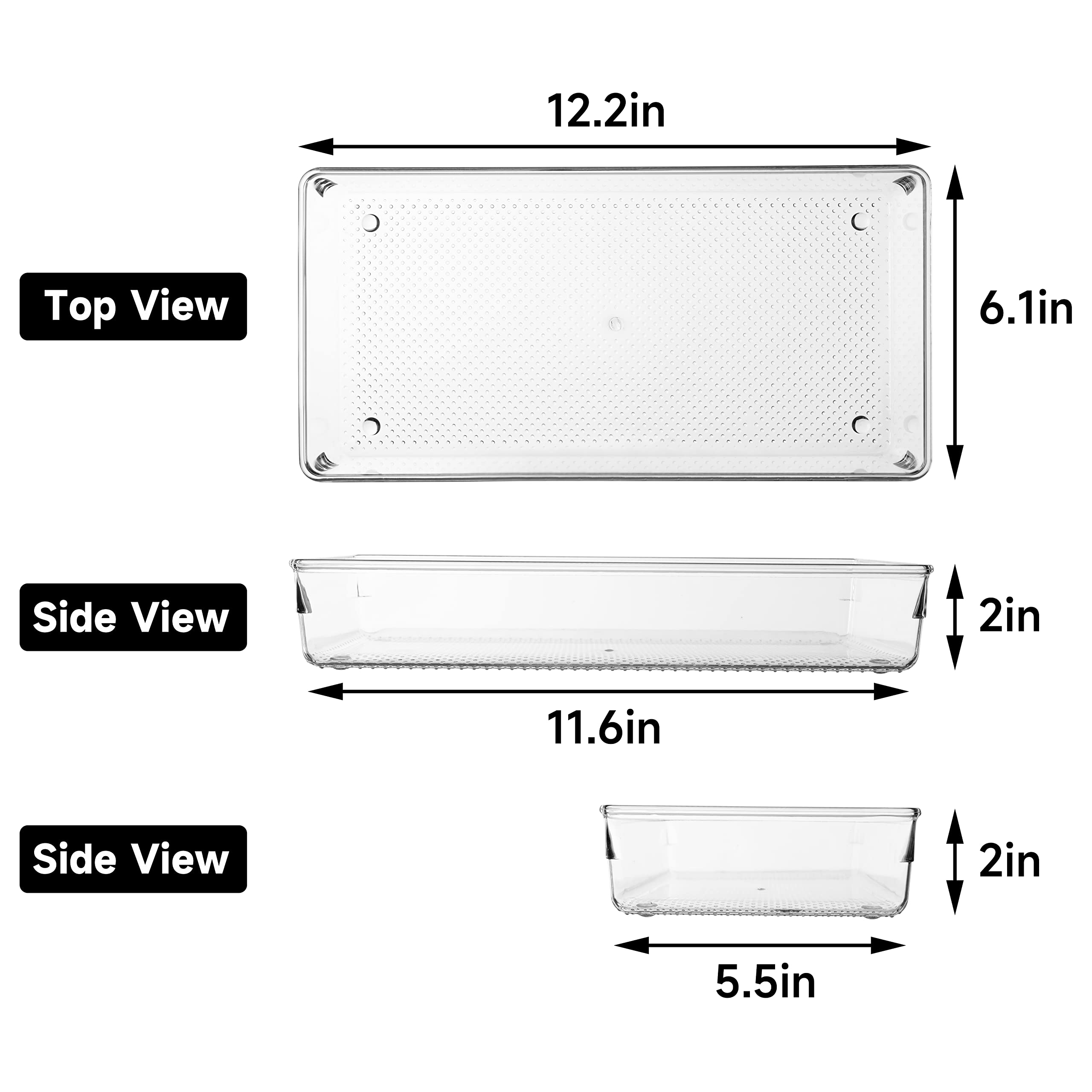 3 Pack Clear Plastic Drawer Organizer Tray Cutlery Utensil Makeups Drawer Organizers 12" X 6"